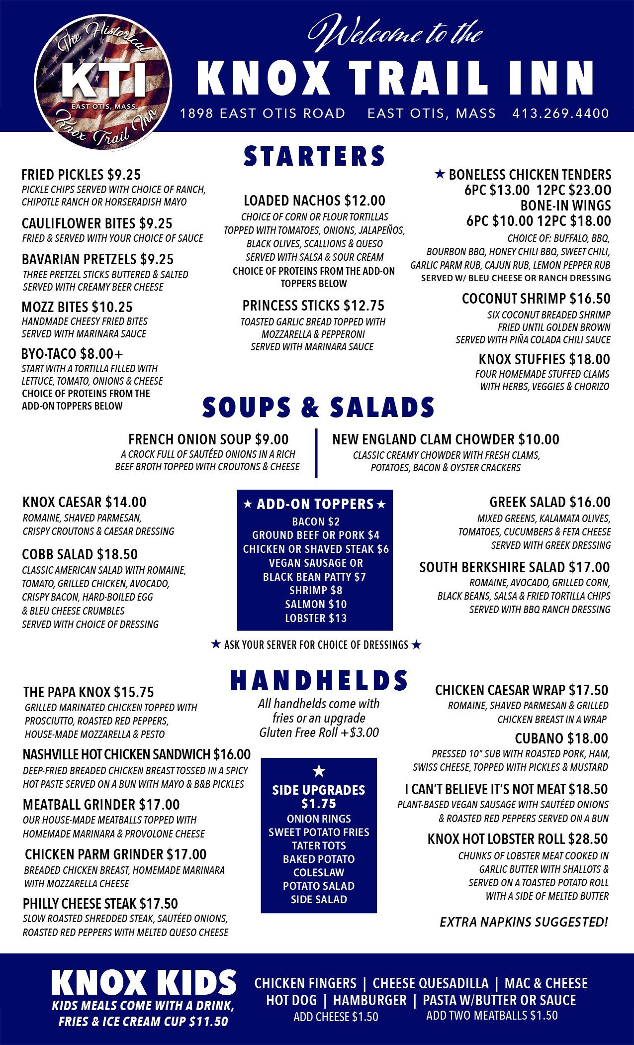 Menu — — Knox Trail Inn