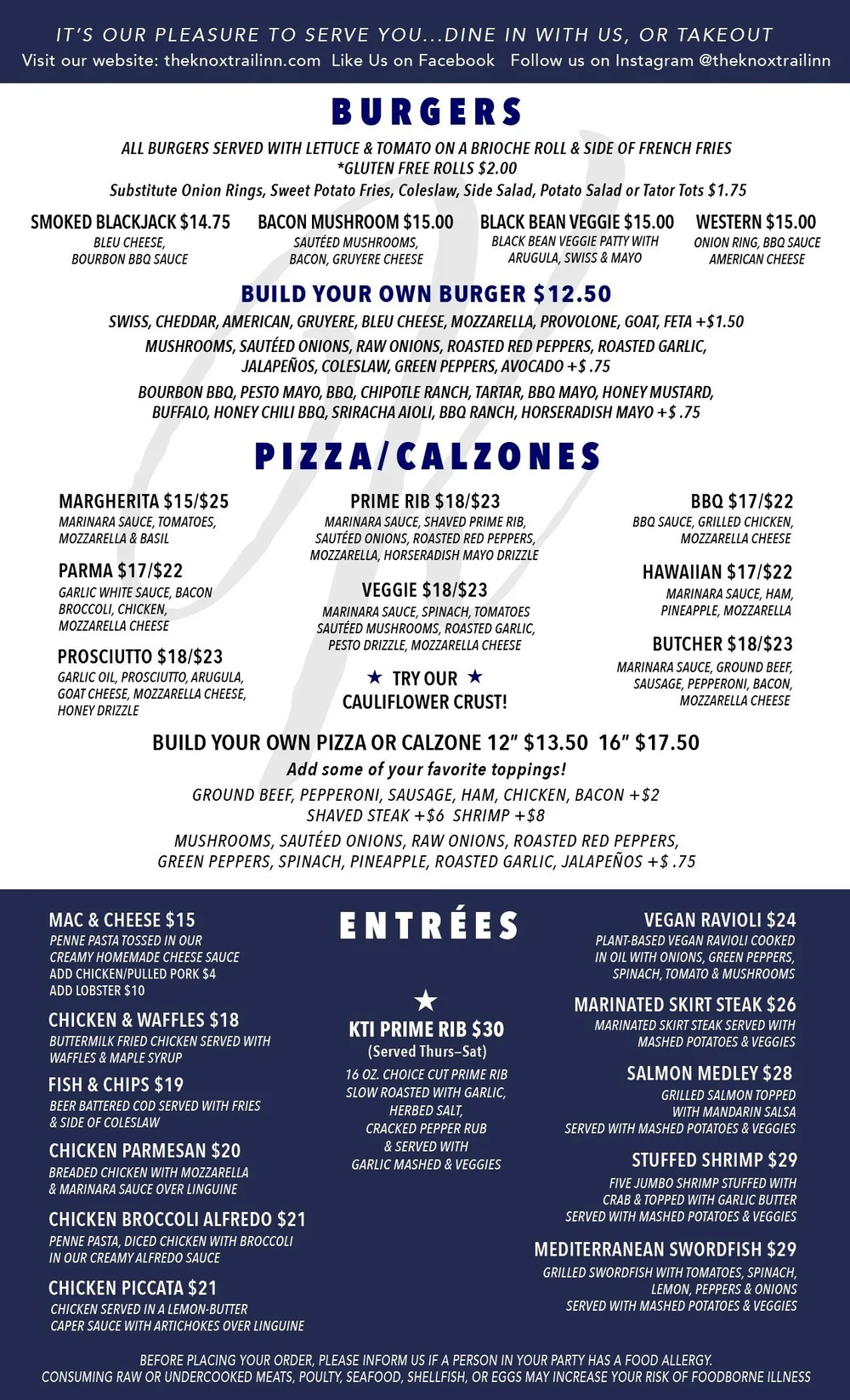 Menu — — Knox Trail Inn