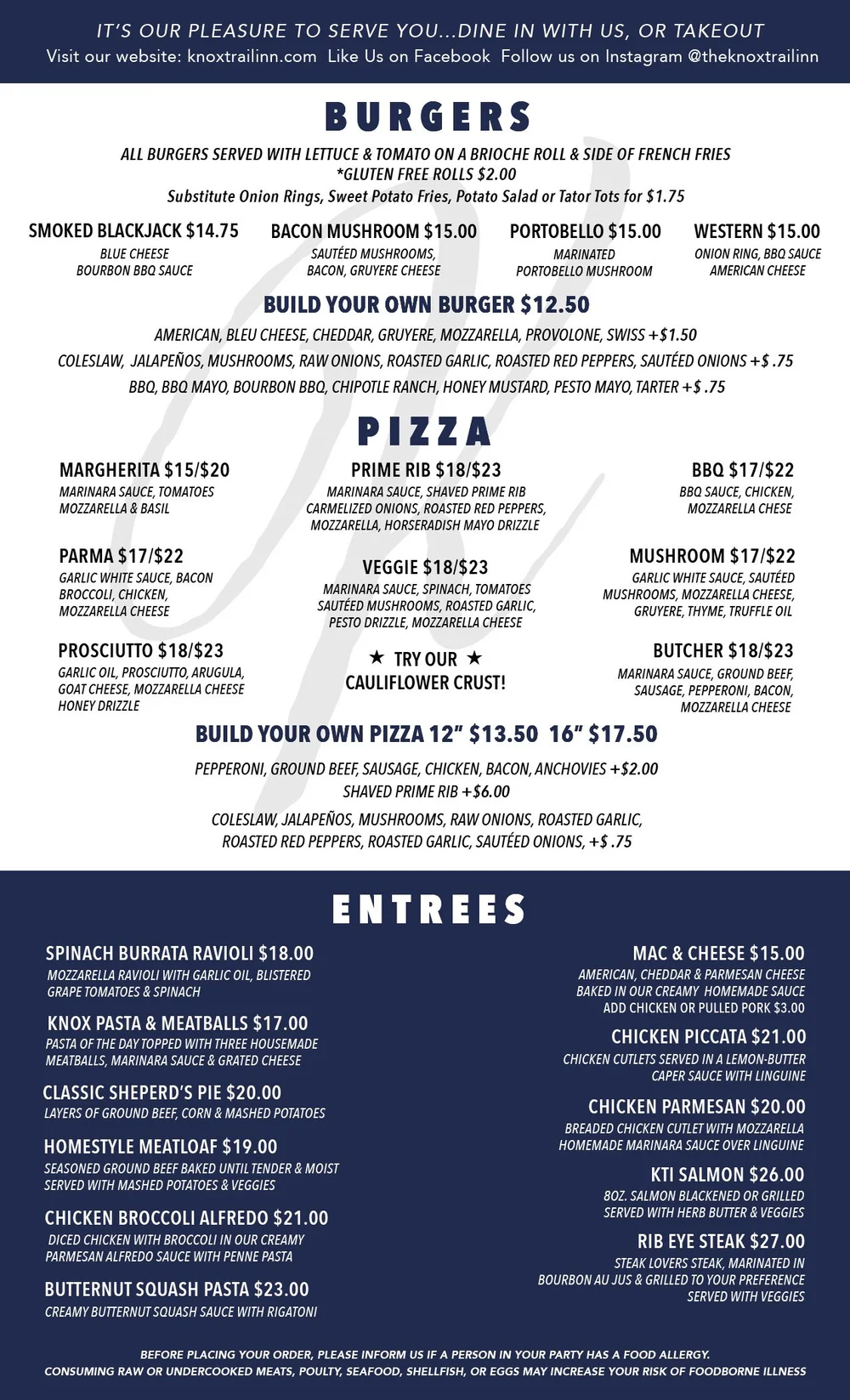 Menu — — Knox Trail Inn