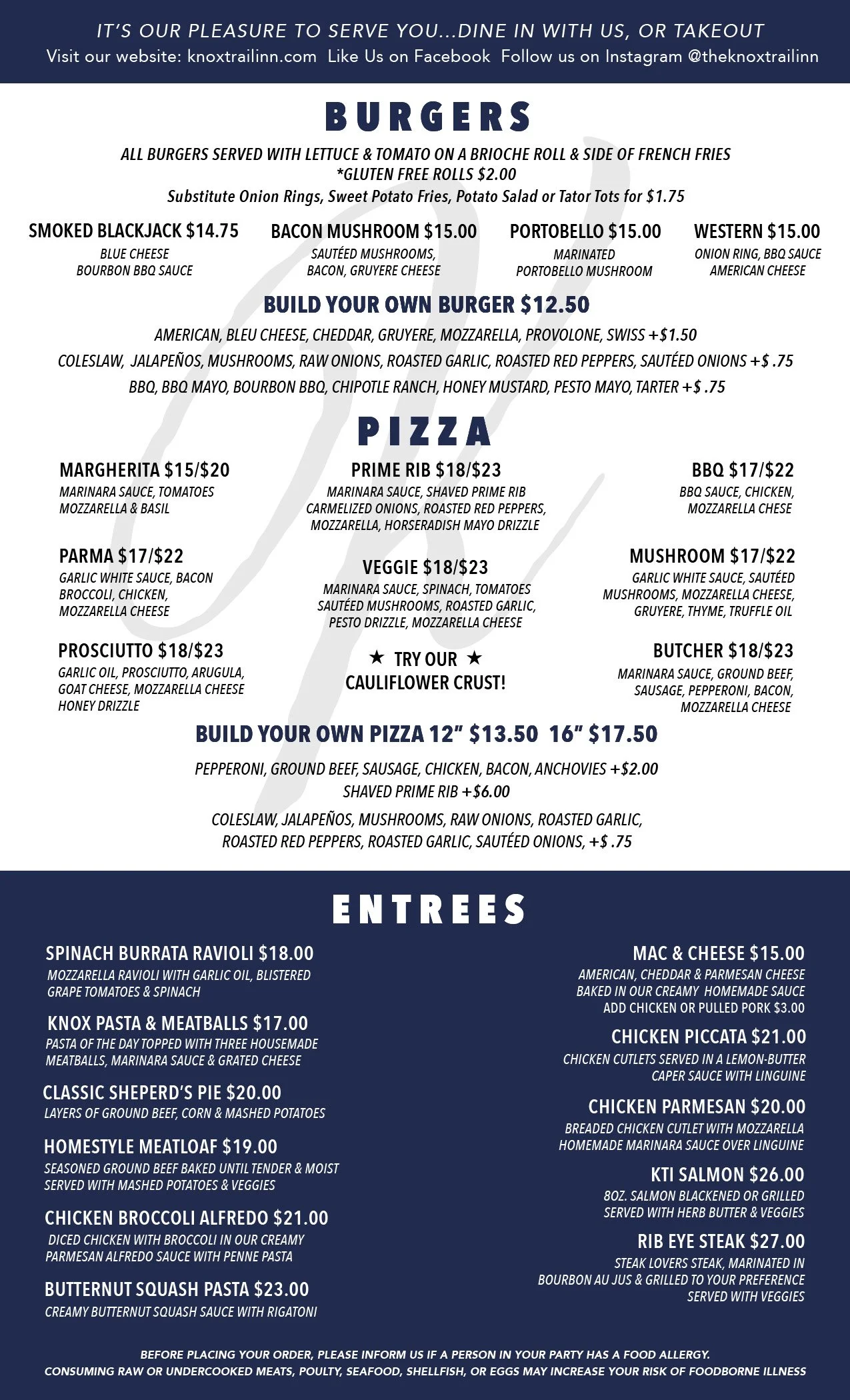 Menu — — Knox Trail Inn