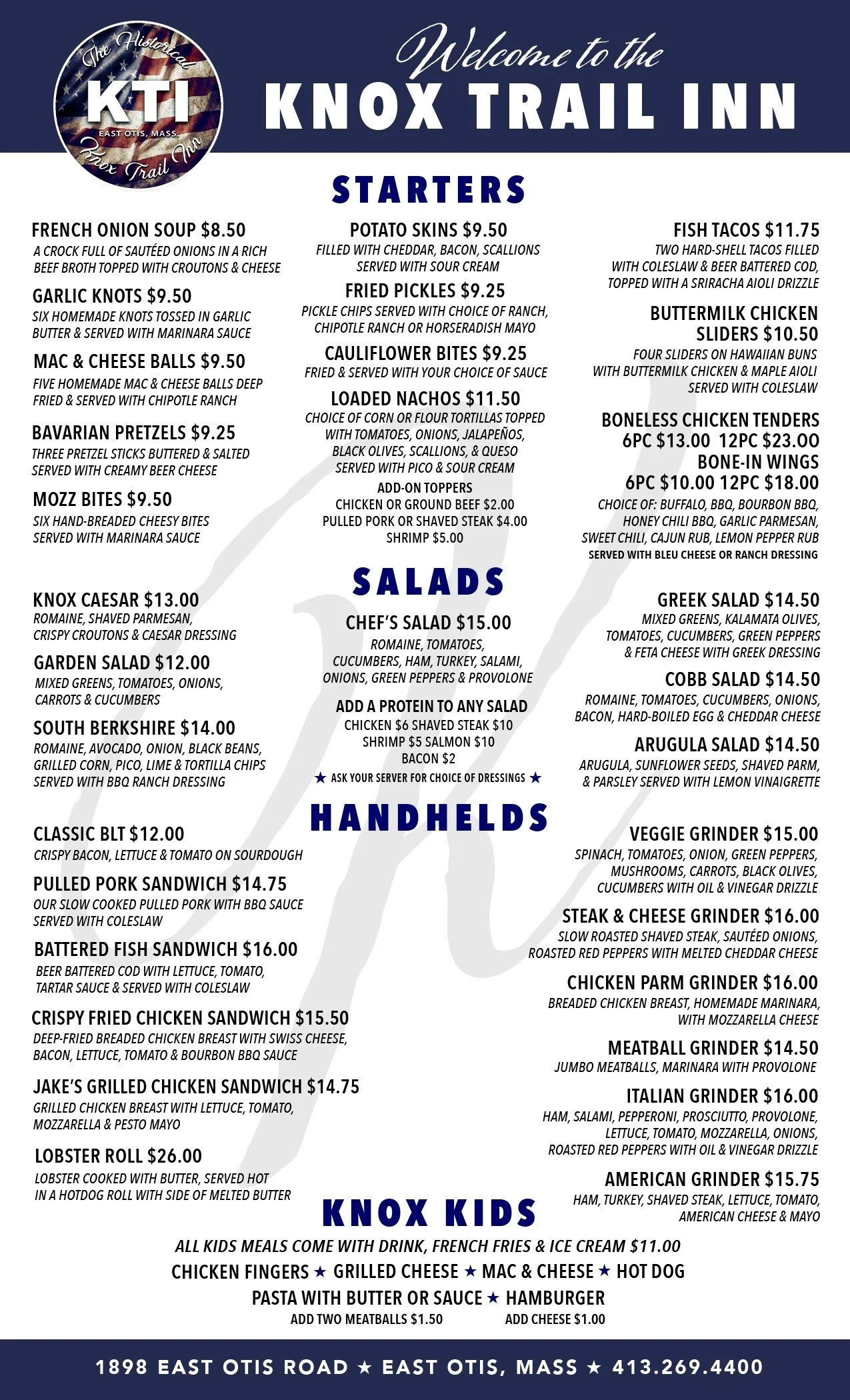 Menu — — Knox Trail Inn