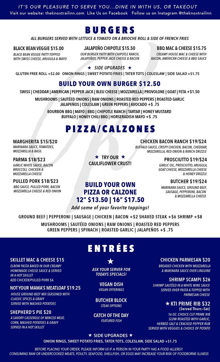 Menu — — Knox Trail Inn