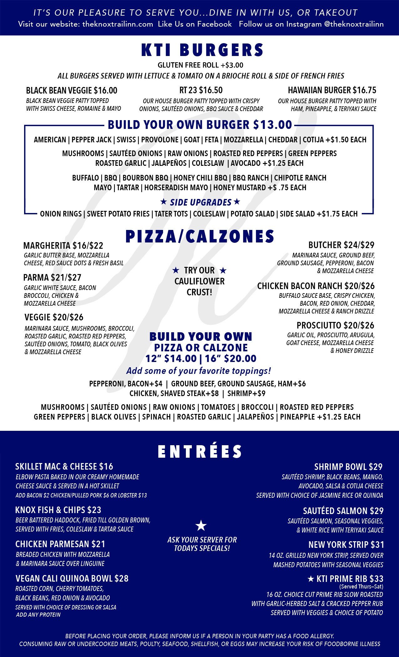 Menu — — Knox Trail Inn