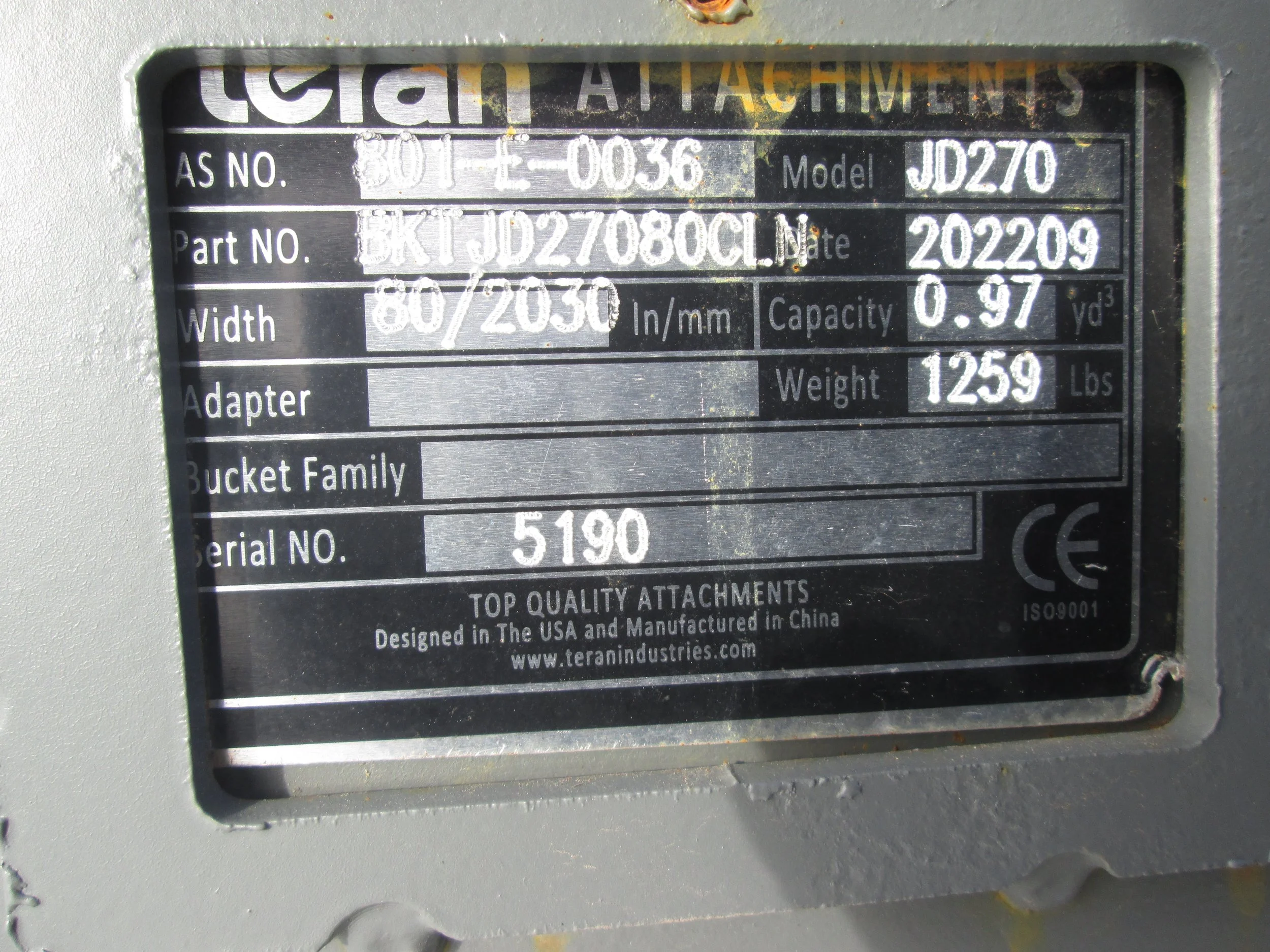 # 5190 - New 80” Teran Ditching Bucket John Deere 270 - REGULAR PRICE ...