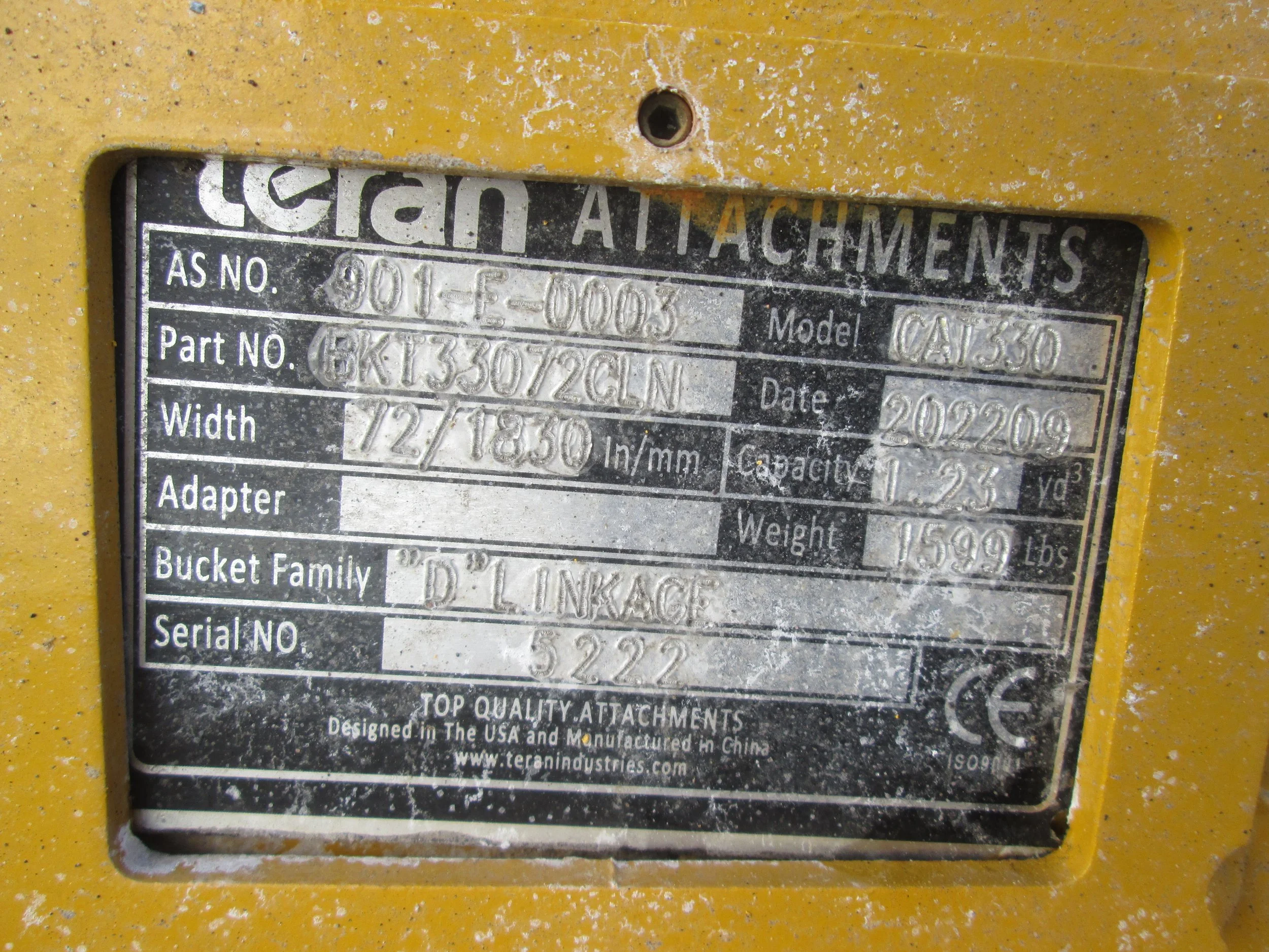 #5222 - 72" NEW Teran Ditching Bucket CAT 330 - REGULAR PRICE $5,248.95 ...