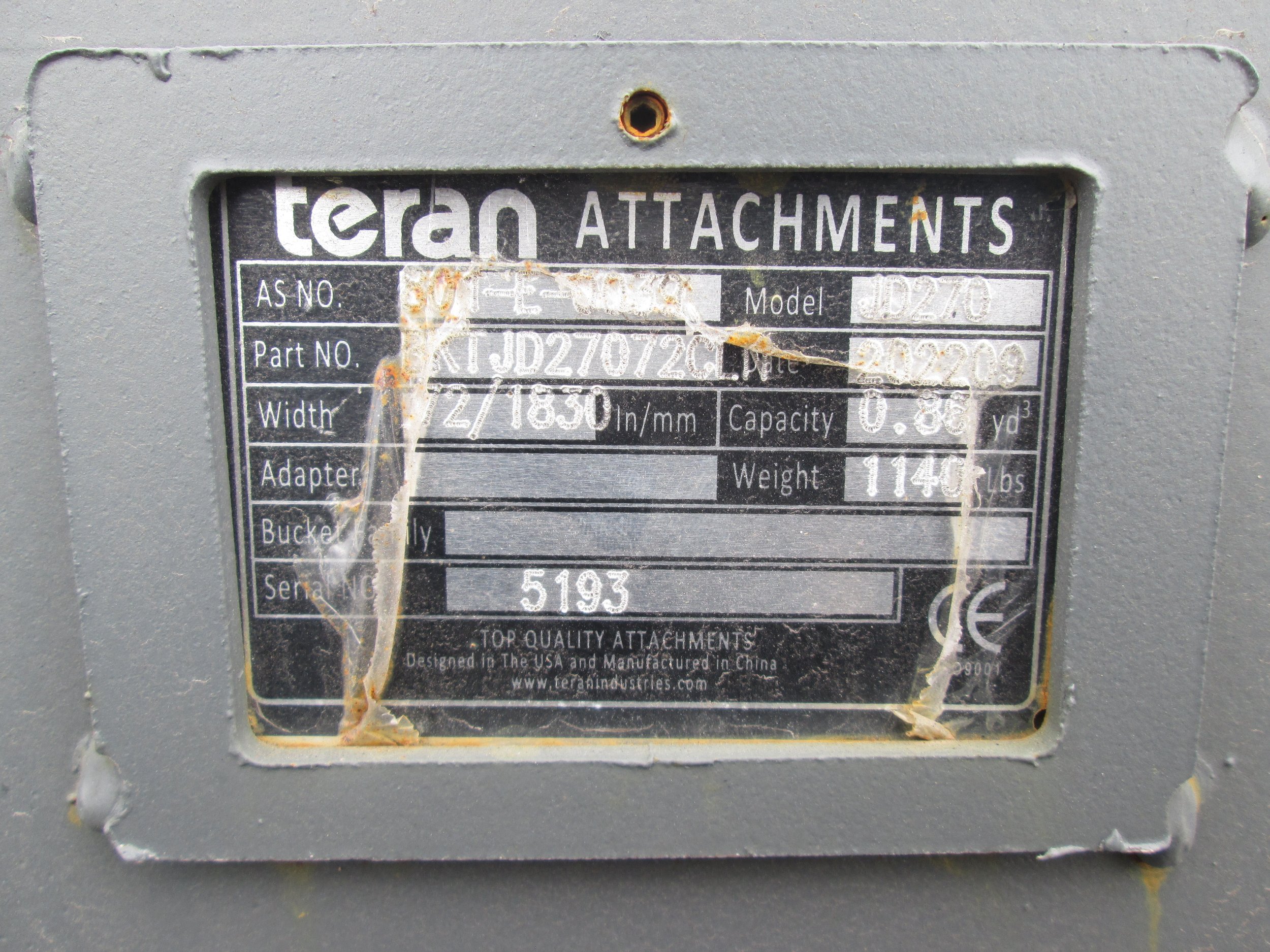 #5193 - New 72” Teran Ditching Bucket Hitachi / John Deere 220 - 290 ...