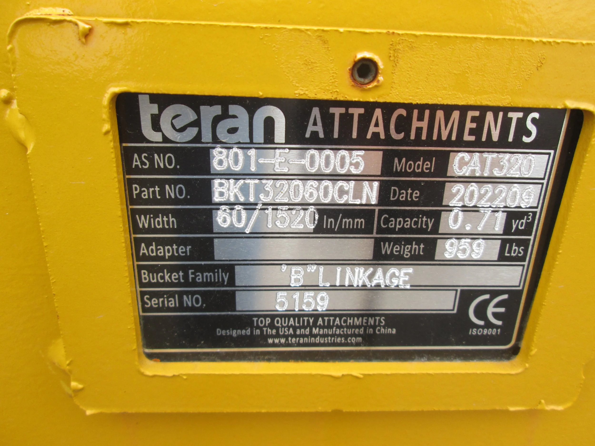 #5159 - 60" NEW TERAN DITCHING BUCKET CAT 320-323 Hitachi John Deere ...