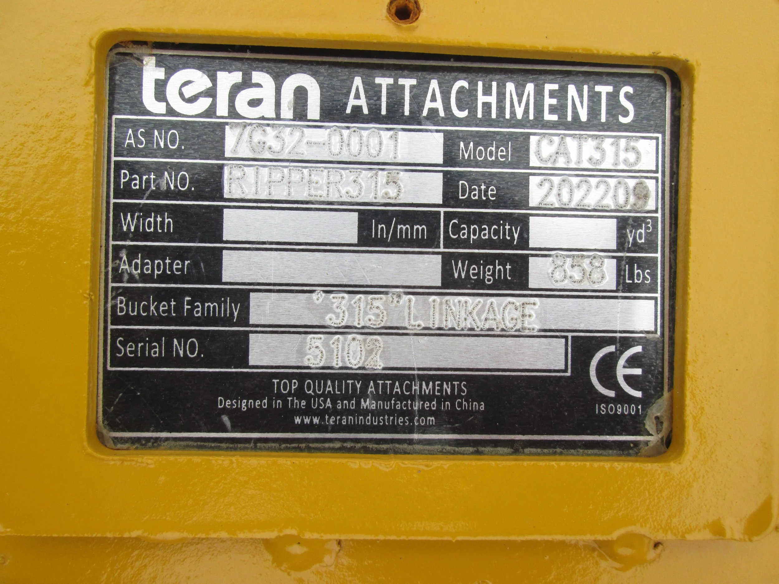 #5102 - NEW TERAN RIPPER CAT 315 - REGULAR PRICE $5,248.95 CASH OR WIRE ...