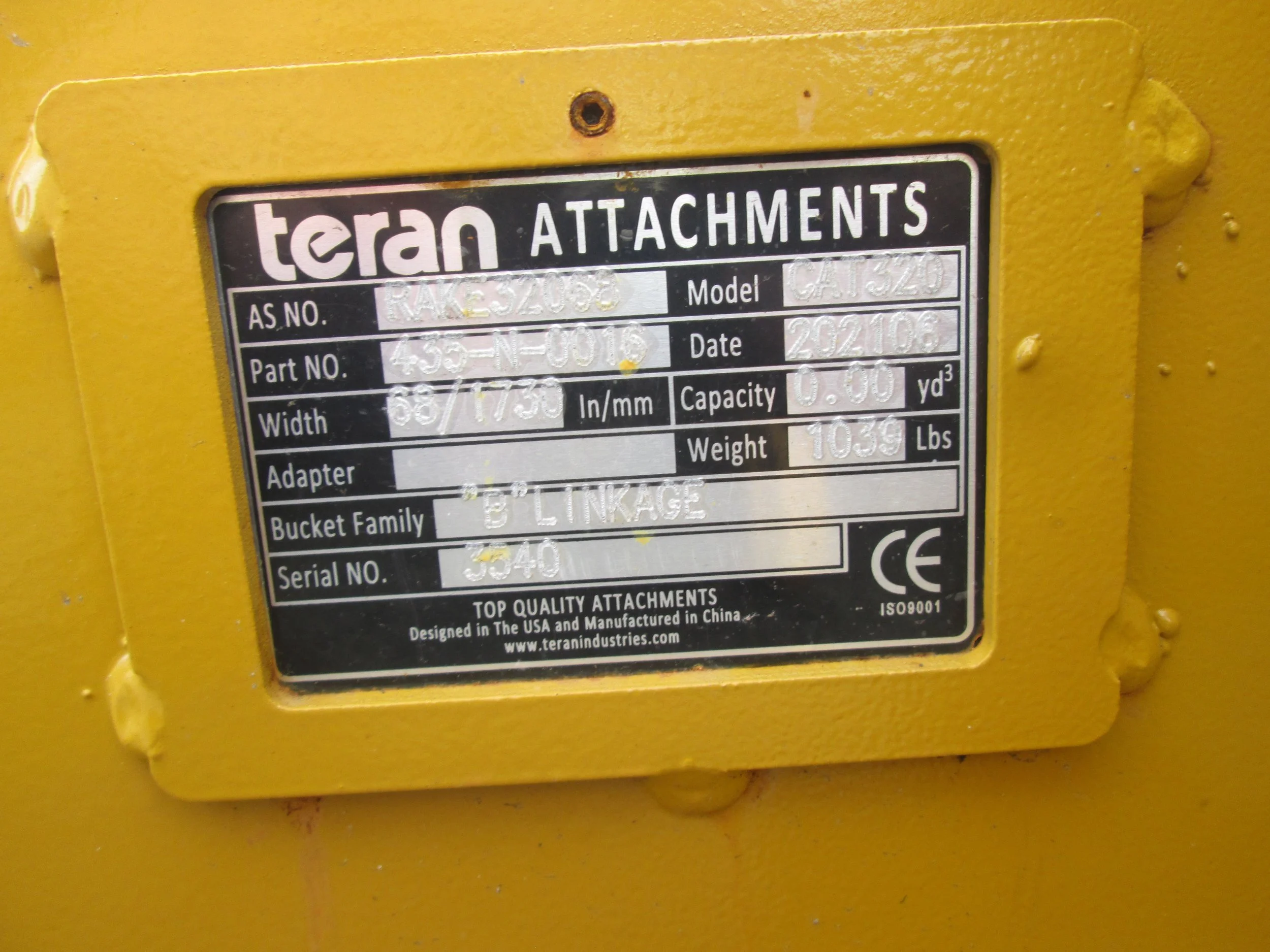 #3540 - 68" NEW TERAN ROOT RAKE CAT 320-323 Hitachi John Deere 150-200 ...