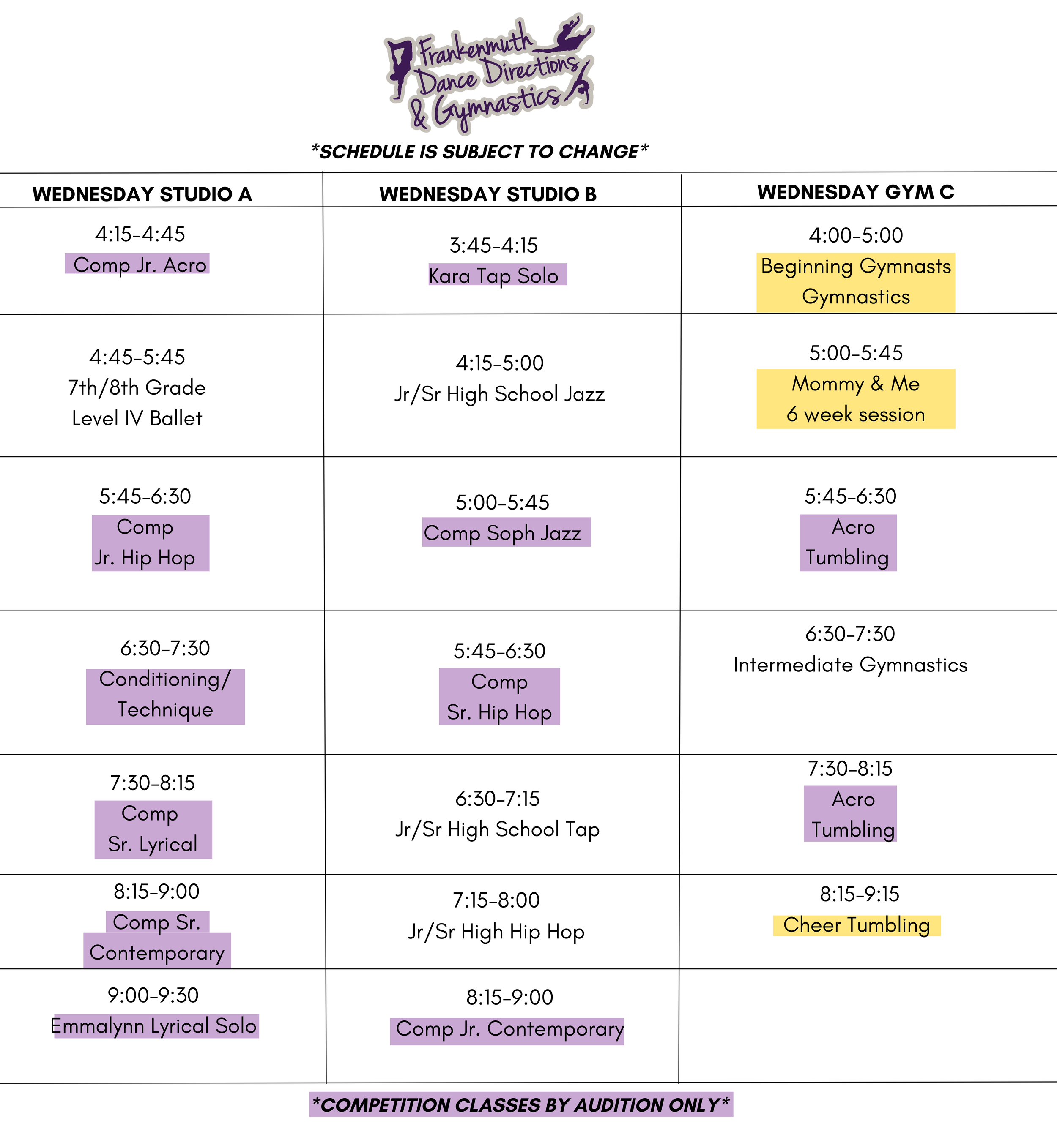 Class Schedule — Dance Directions