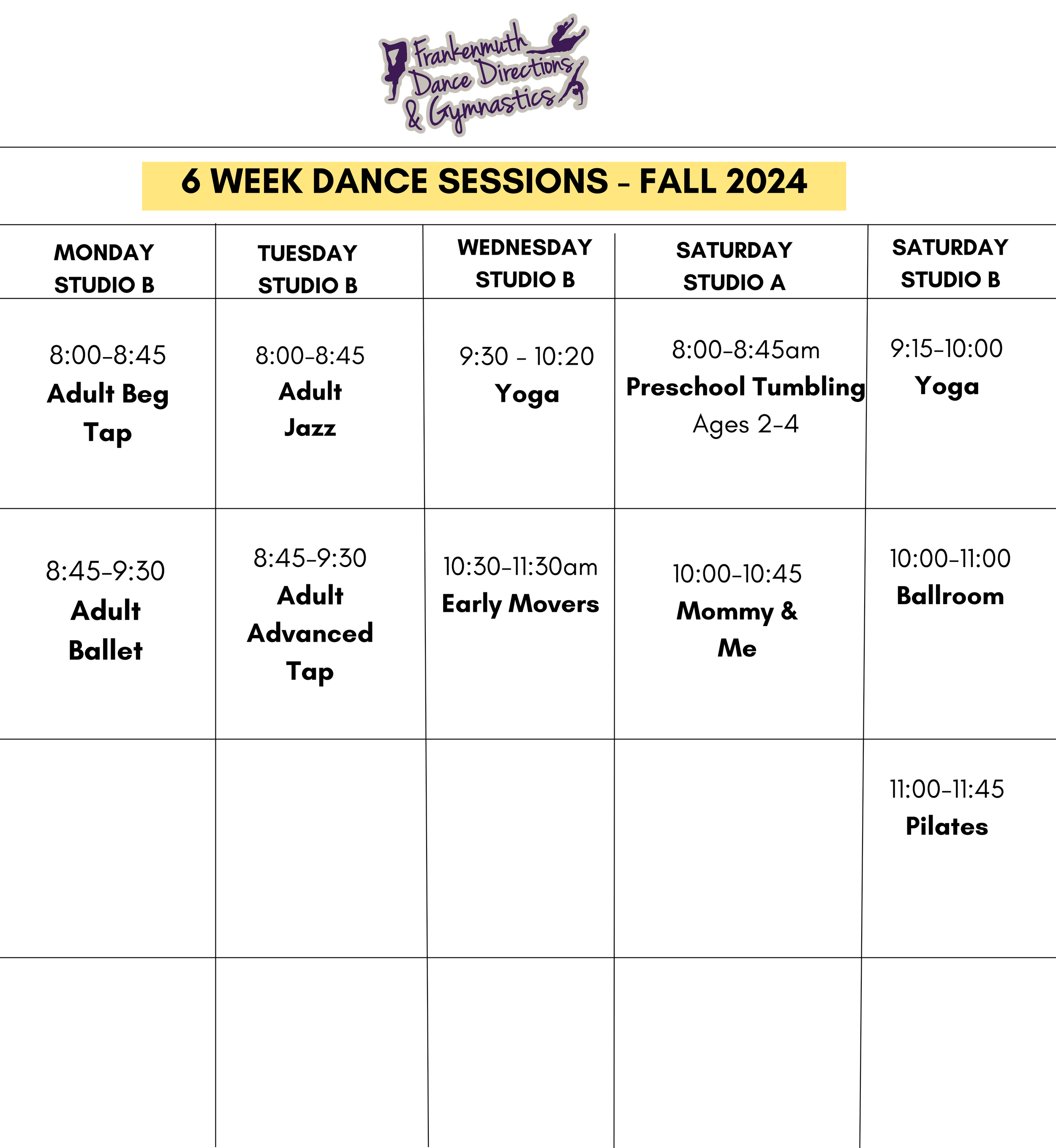 Class Schedule — Dance Directions