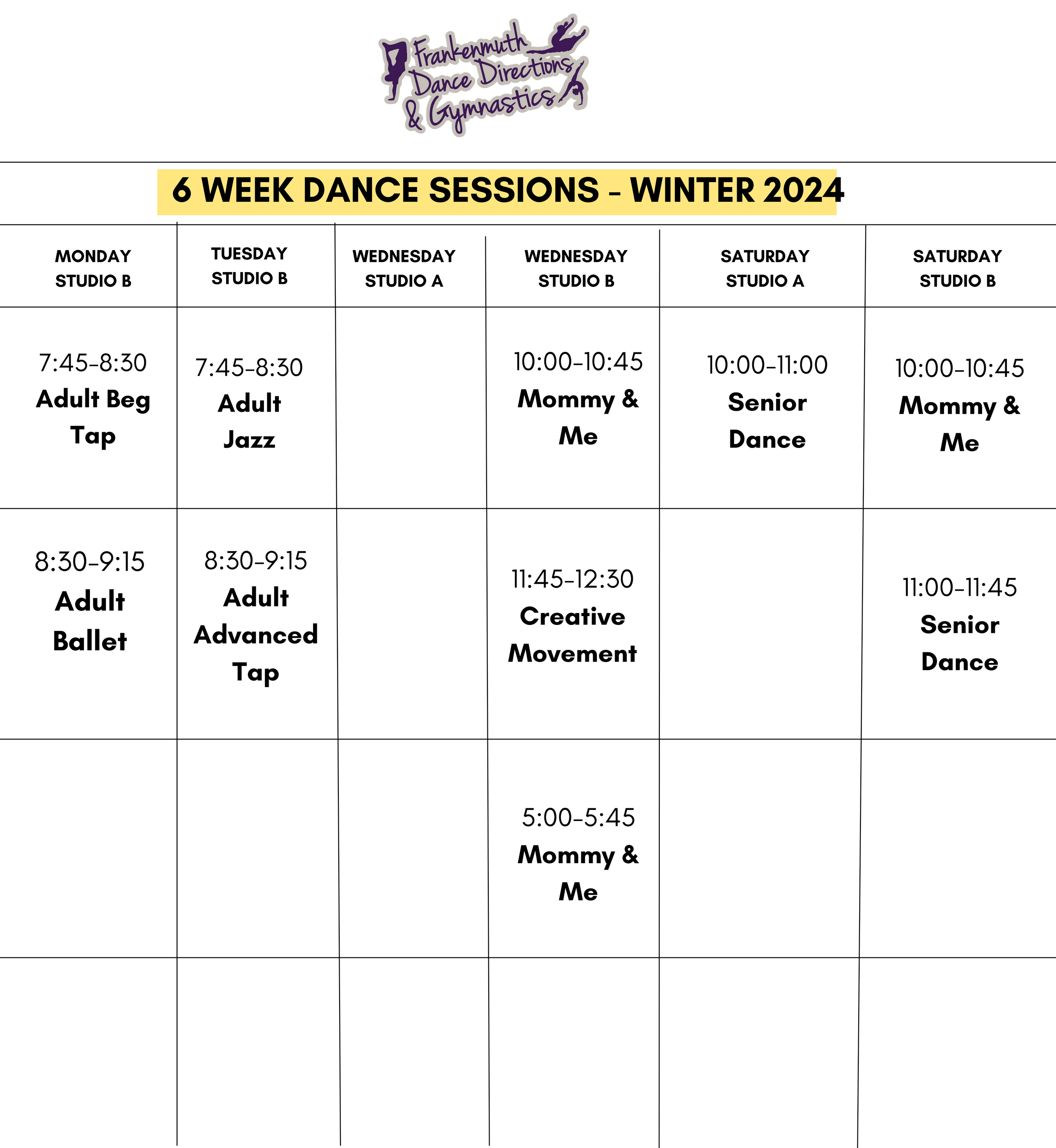 Class Schedule — Dance Directions