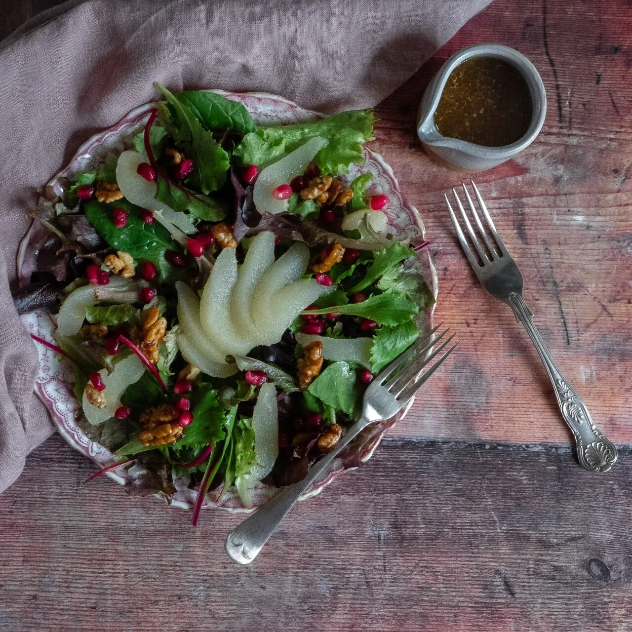 🍐 Poached Pear and Pomegranate Salad with a Maple Sherry Dressing — A ...