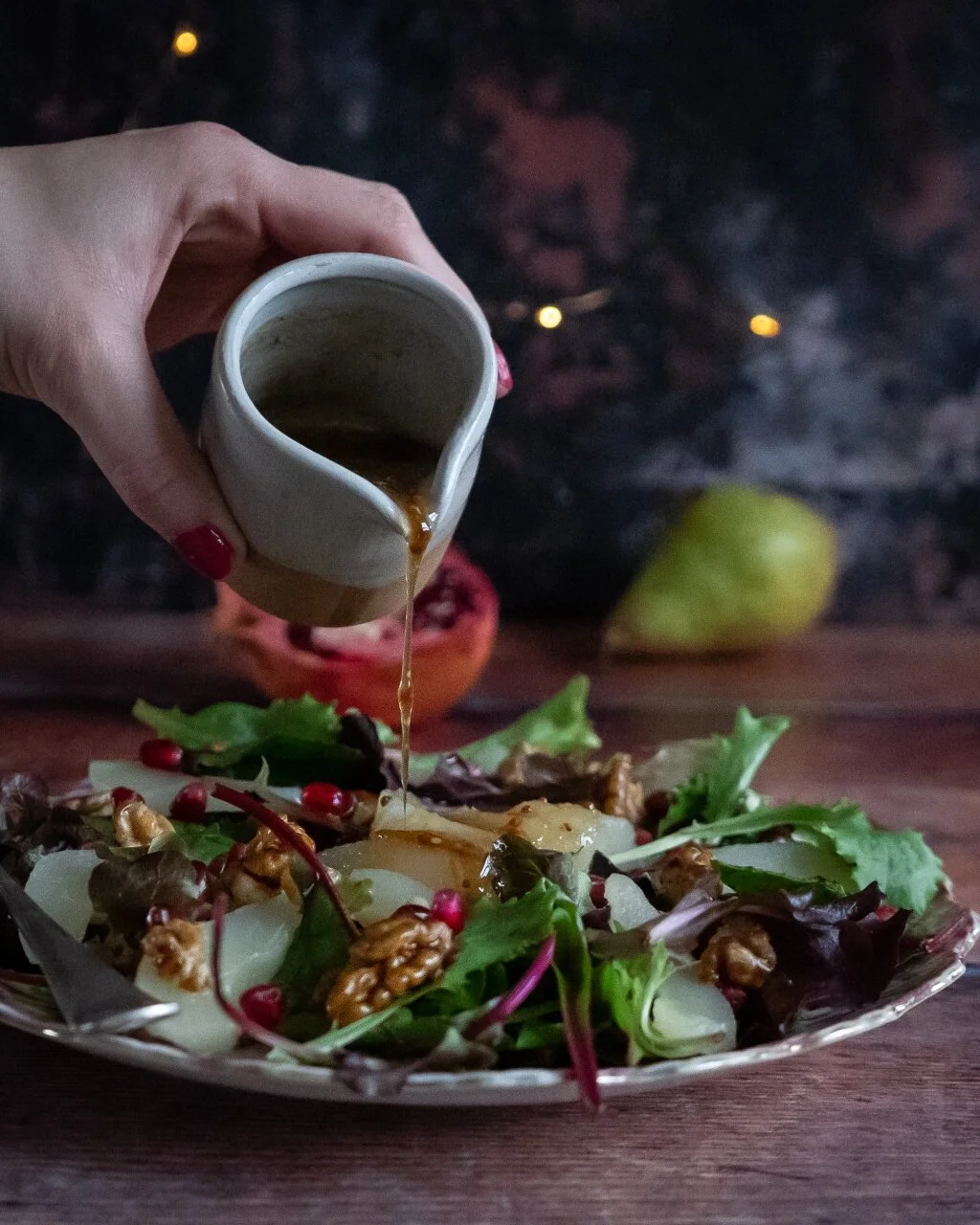 🍐 Poached Pear and Pomegranate Salad with a Maple Sherry Dressing — A ...