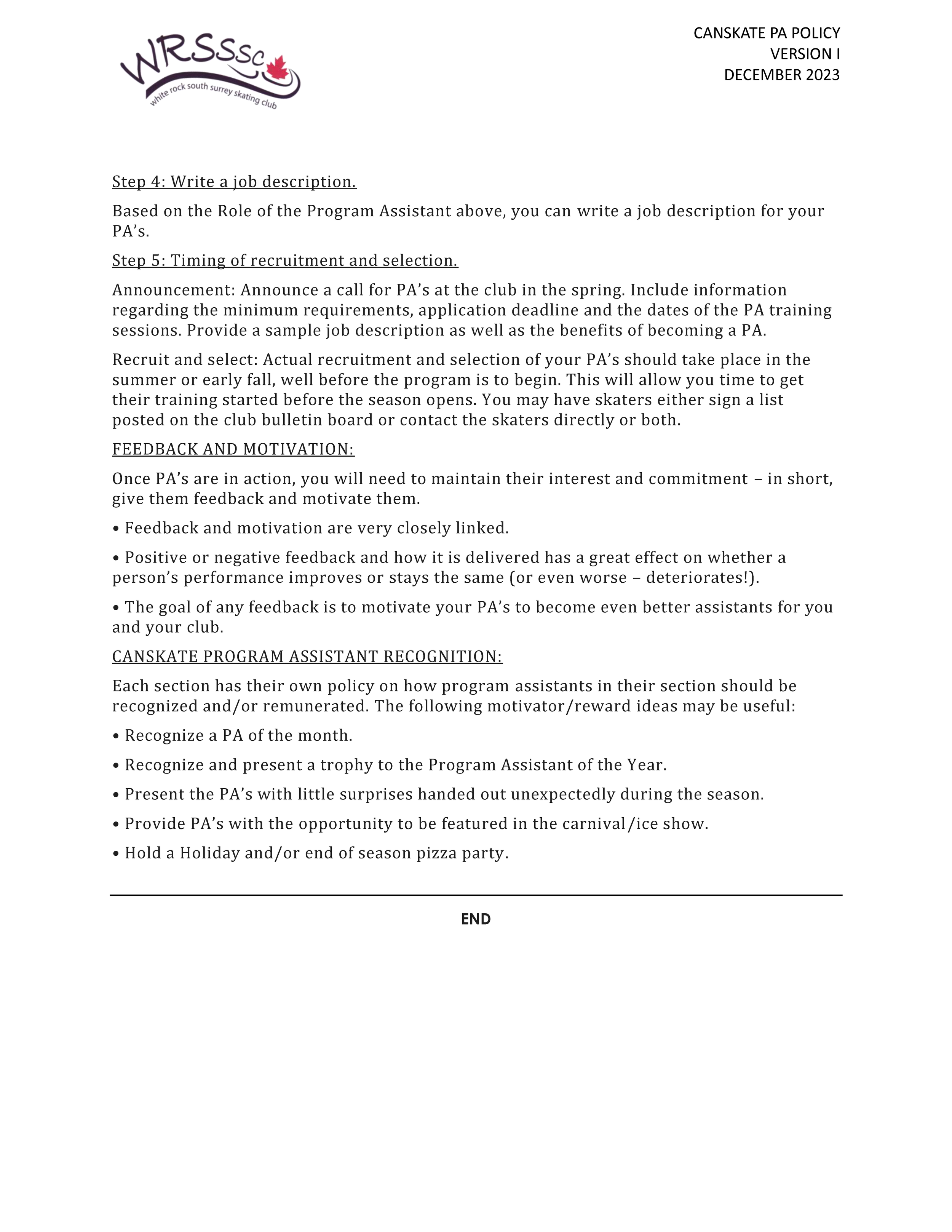 CanSkate PA Policy — WRSSSC