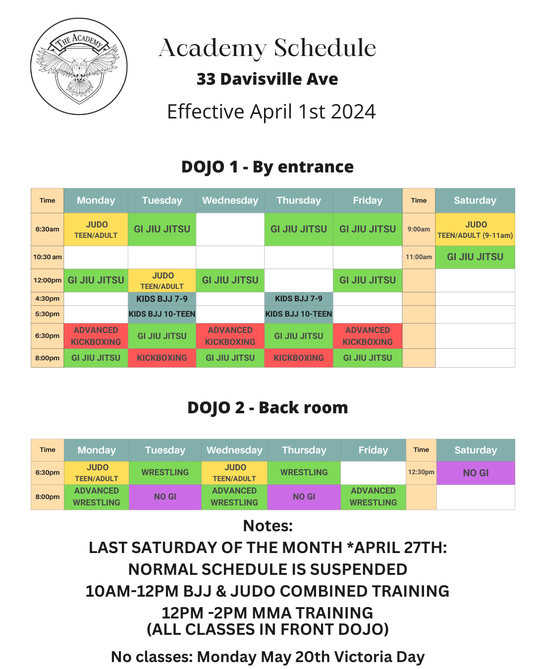 Schedule - Academy Toronto — The Academy Toronto