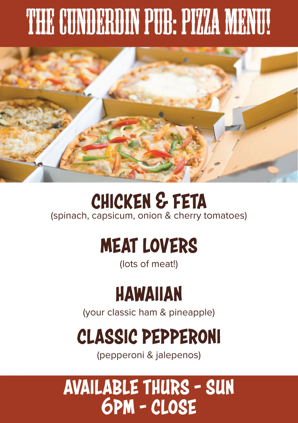 THe Cunderdin Etamogah Pub Pizza Menu, WA — The Cunderdin Pub
