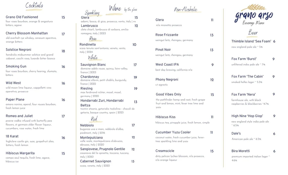 MENU — Grano Arso