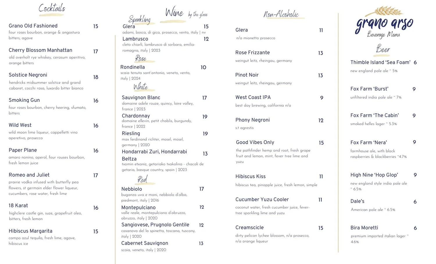 MENU — Grano Arso