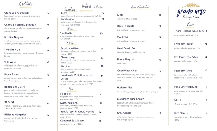 MENU — Grano Arso