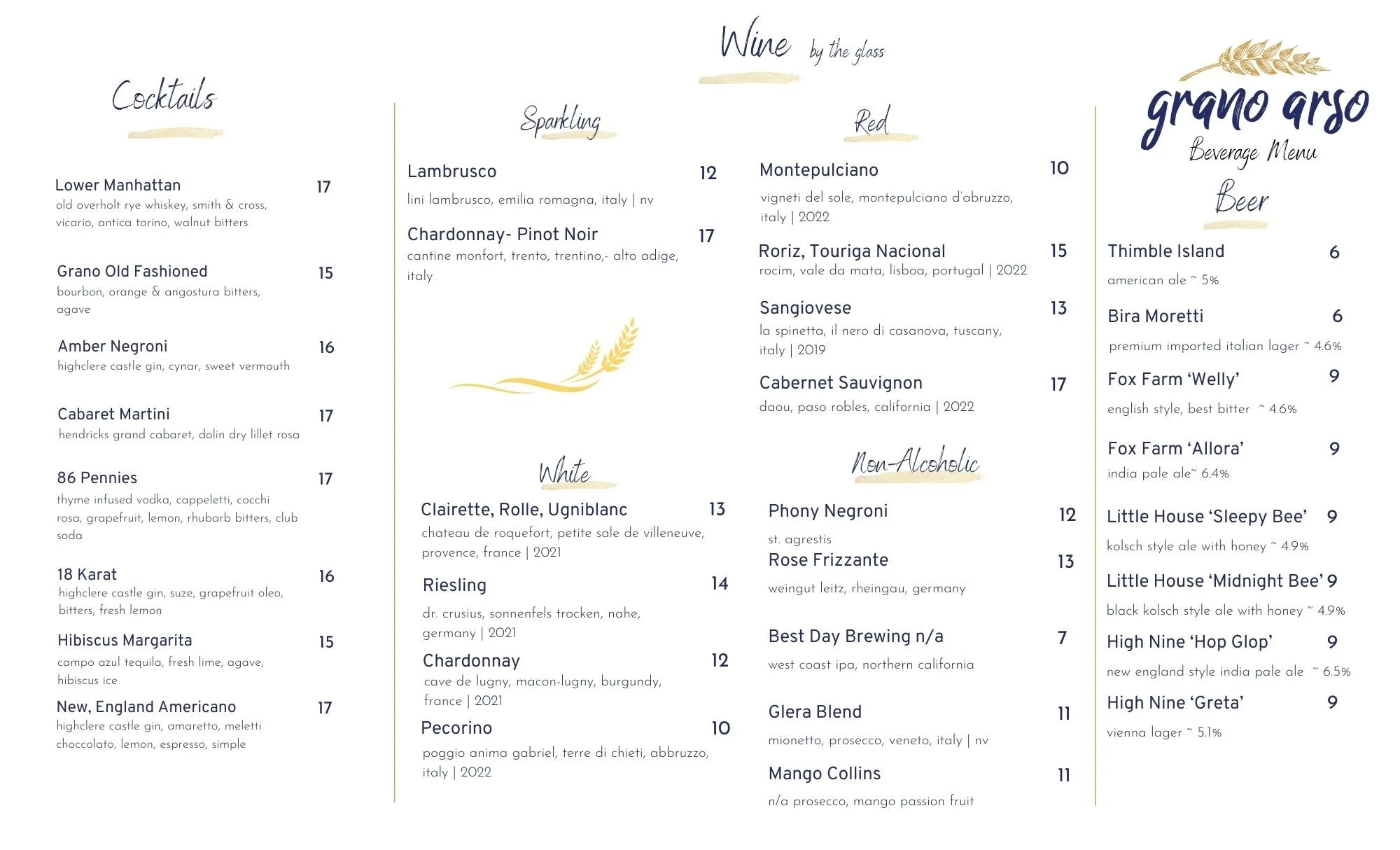 MENU — Grano Arso