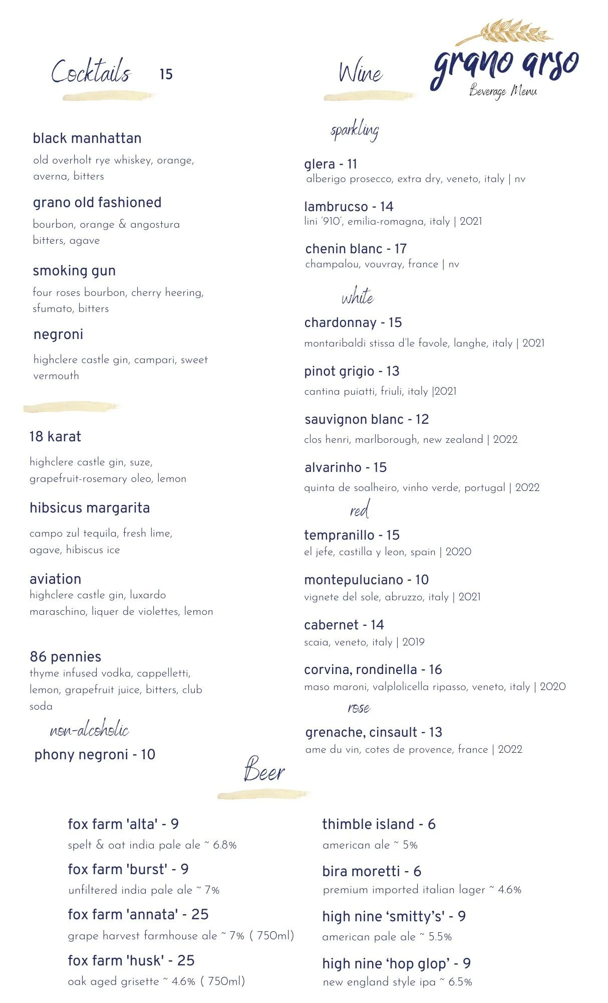 MENU — Grano Arso