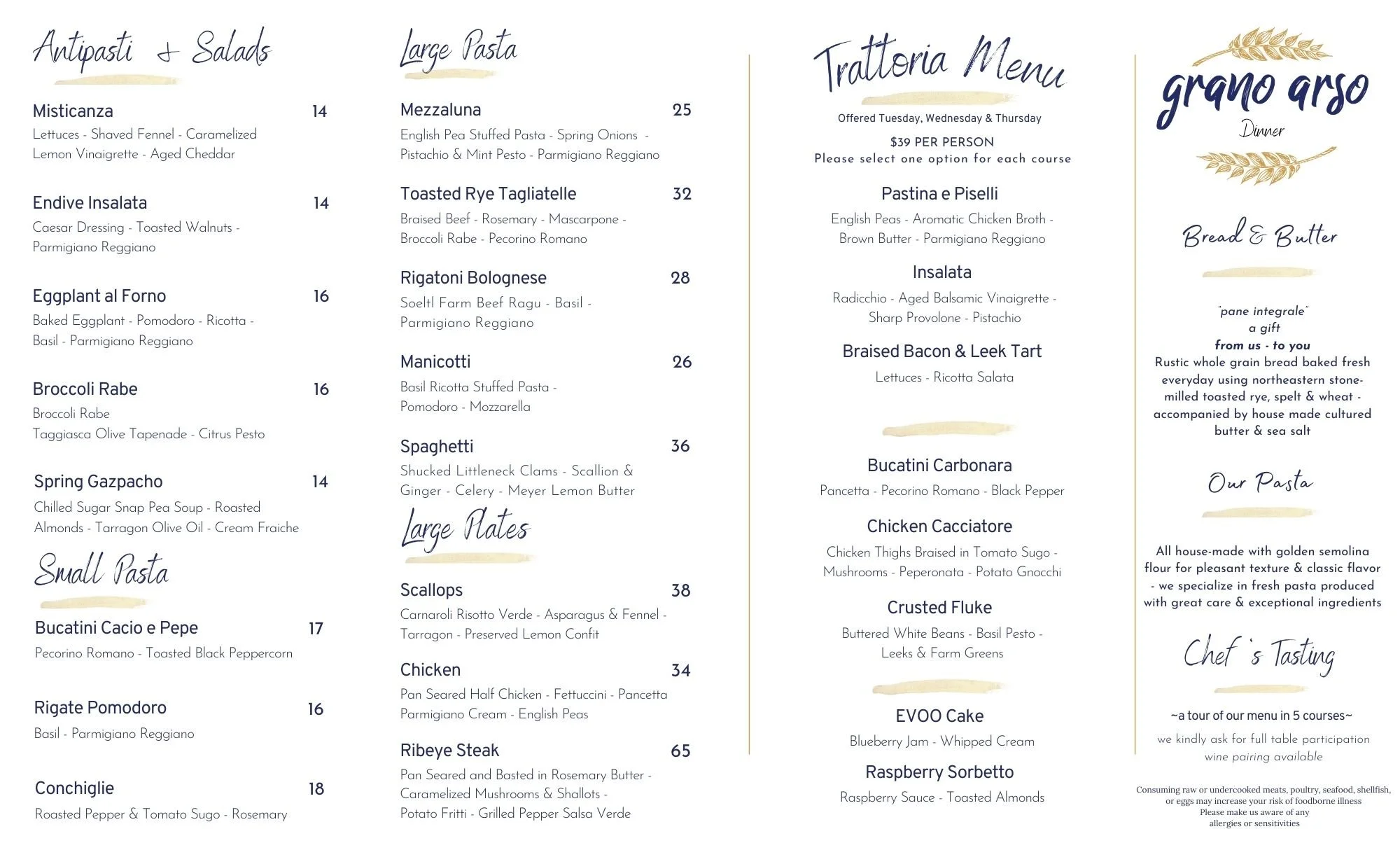 MENU — Grano Arso