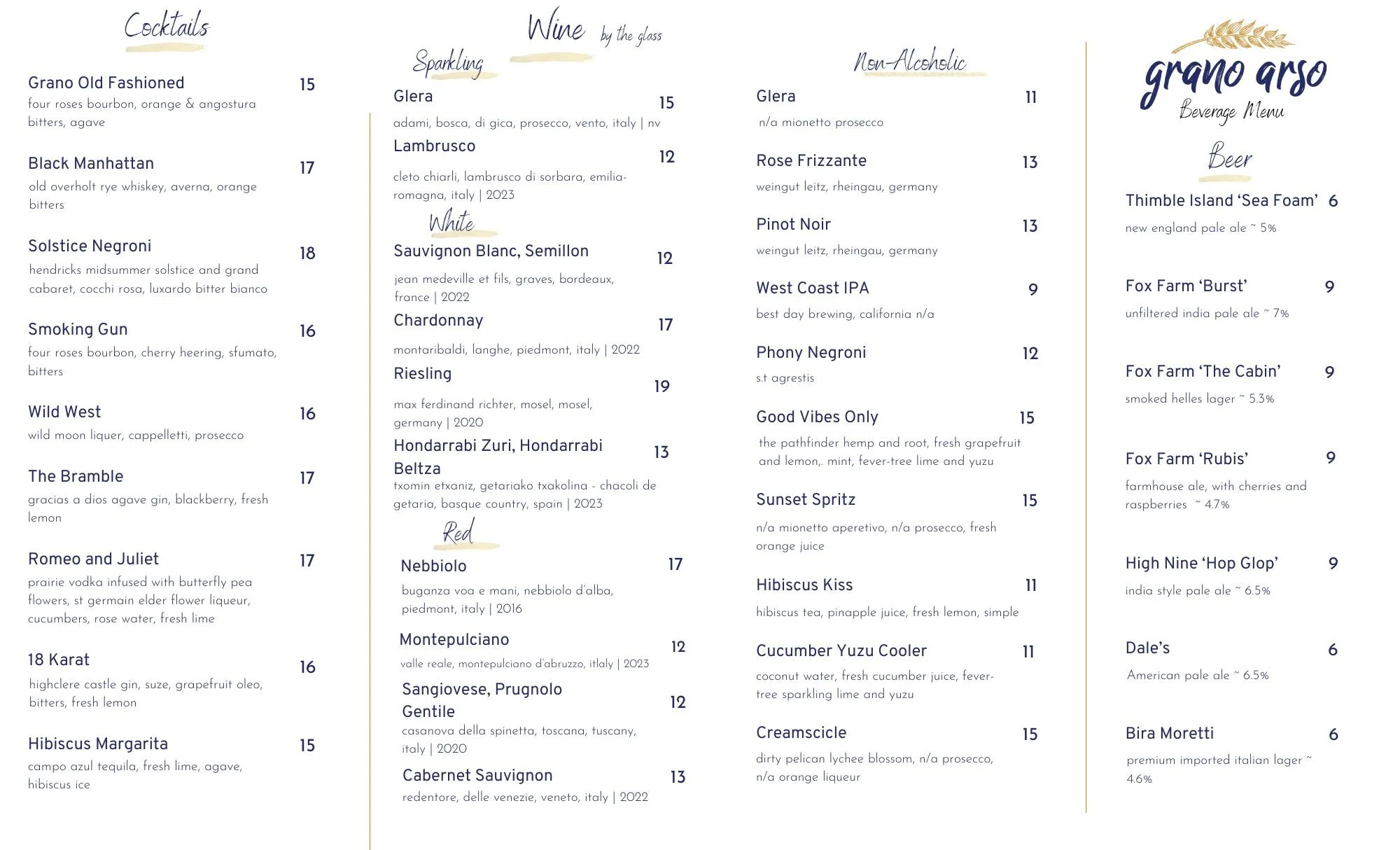 MENU — Grano Arso
