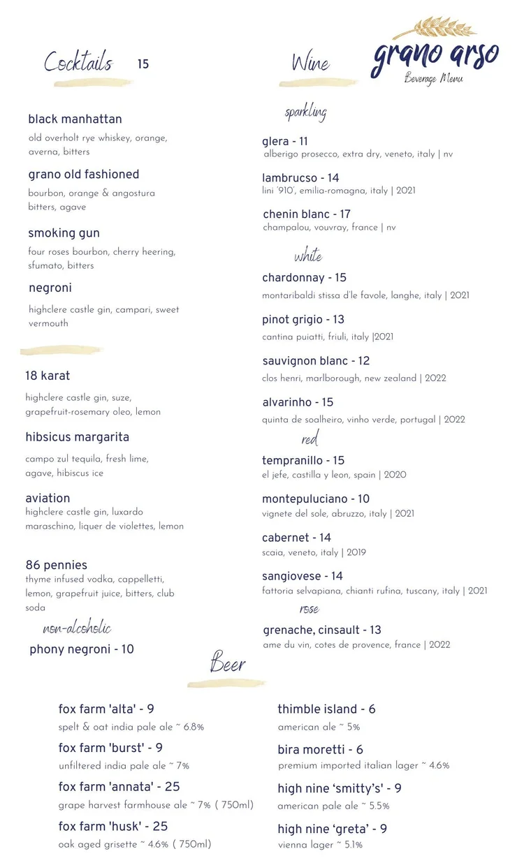 MENU — Grano Arso