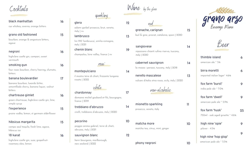 MENU — Grano Arso