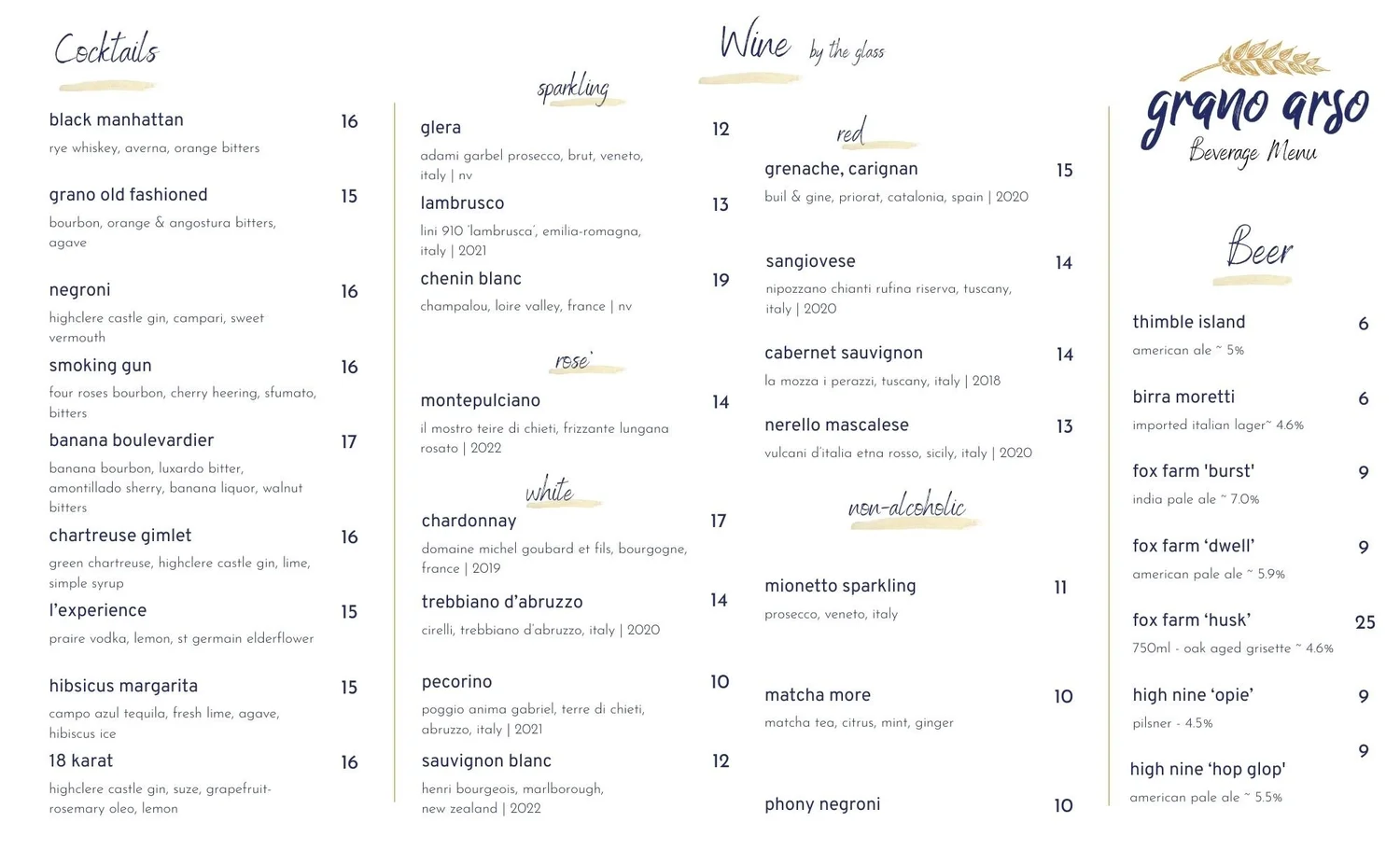 MENU — Grano Arso