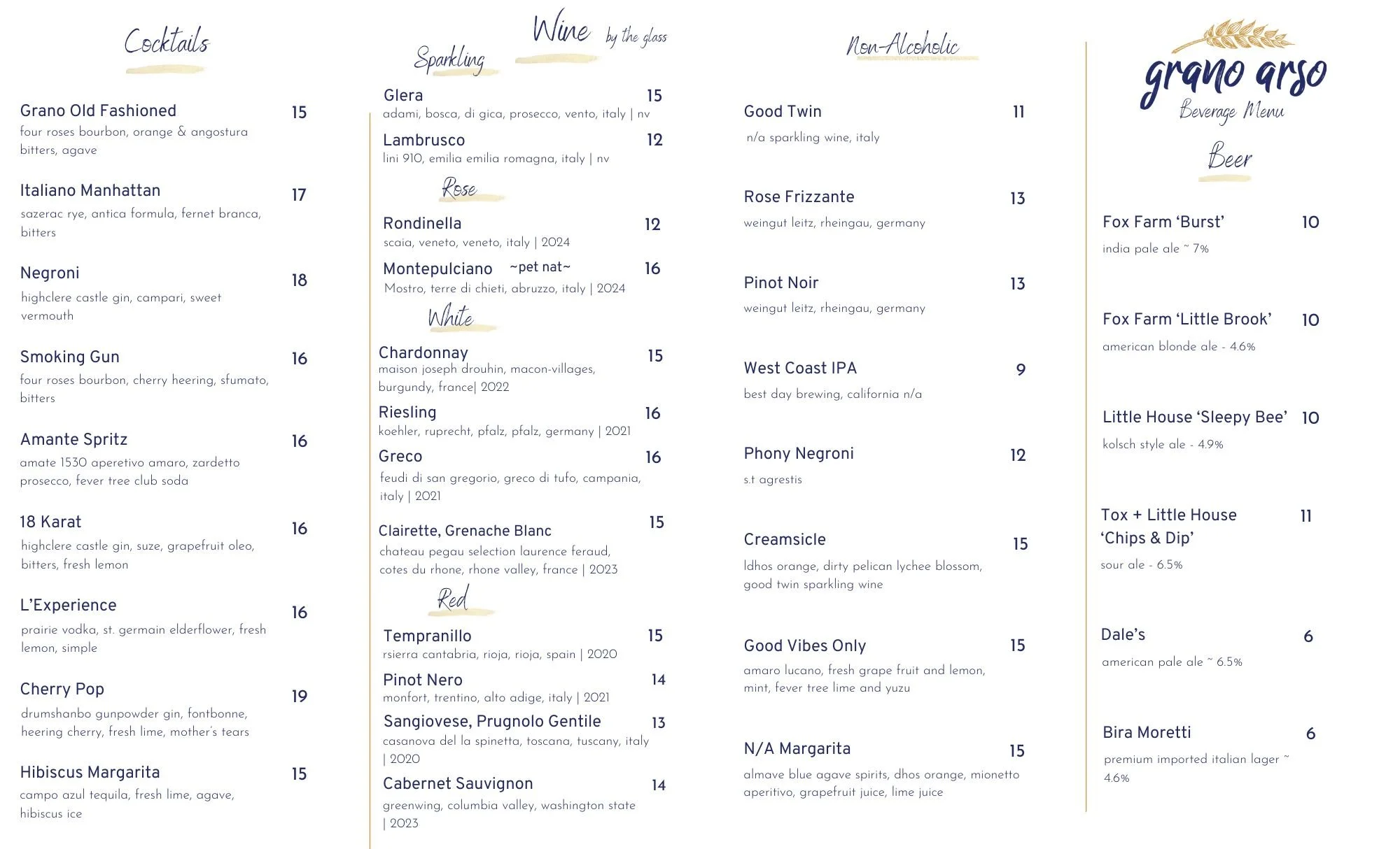 MENU — Grano Arso