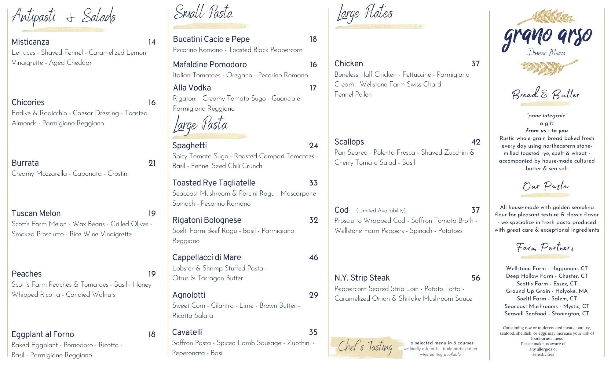 MENU — Grano Arso