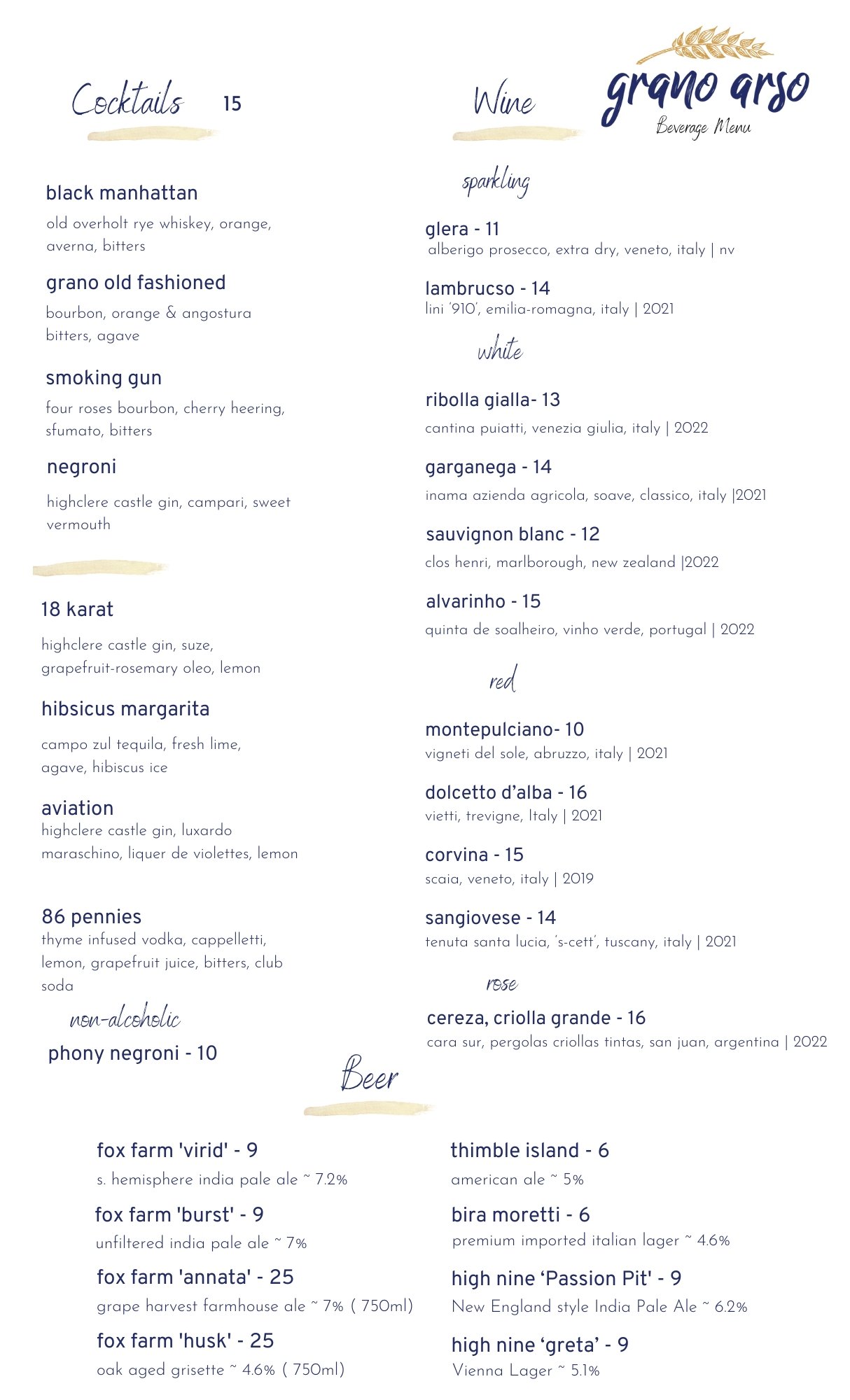 MENU — Grano Arso