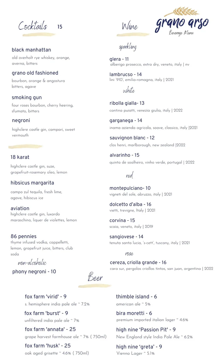 MENU — Grano Arso