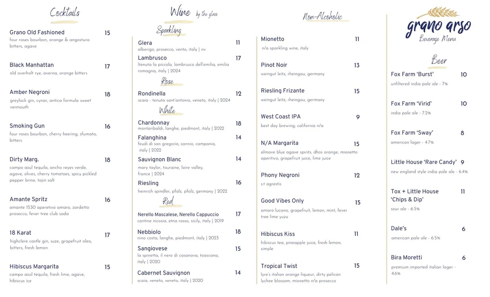 MENU — Grano Arso