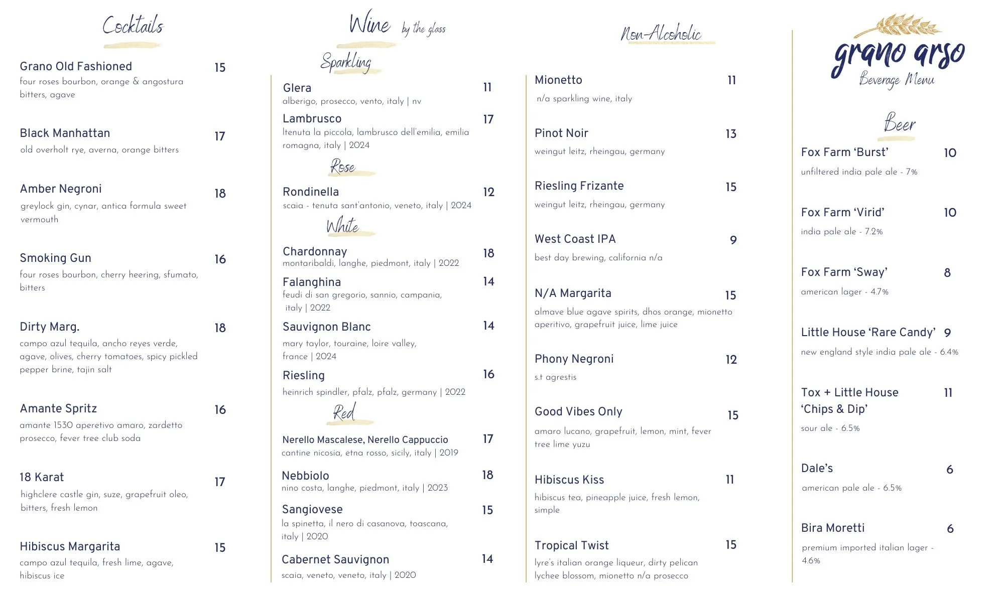 MENU — Grano Arso