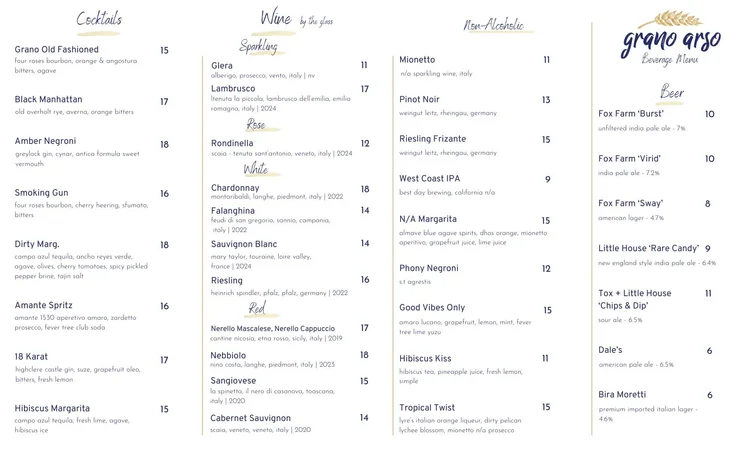 MENU — Grano Arso
