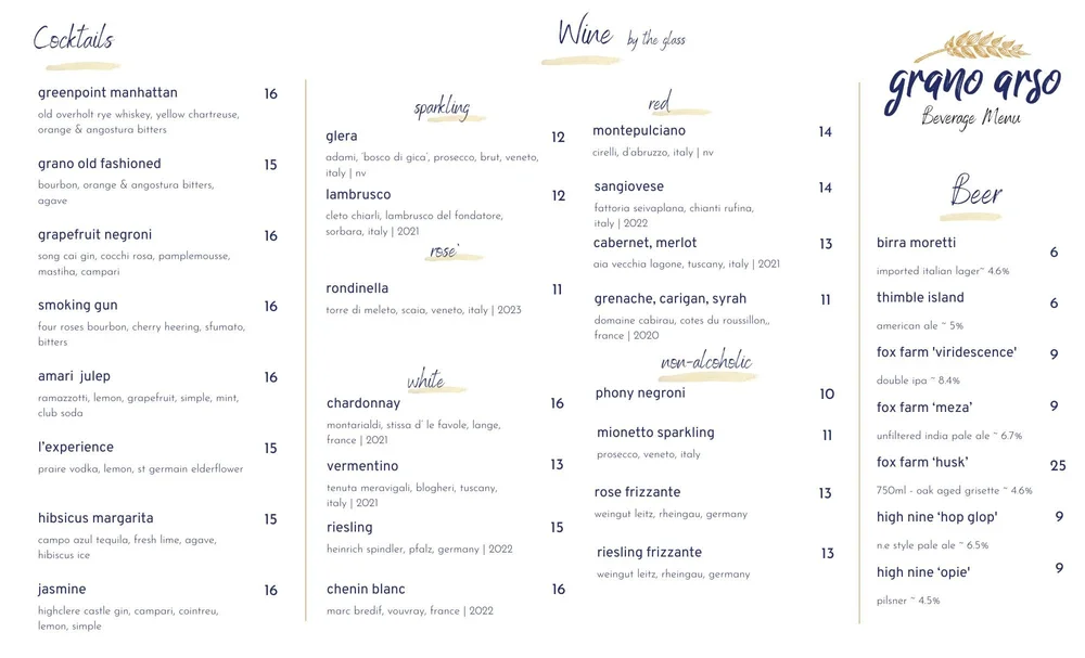 MENU — Grano Arso