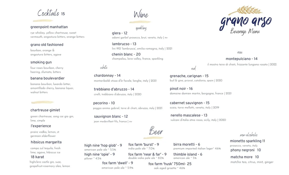 MENU — Grano Arso