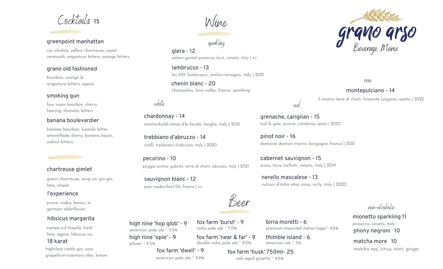 MENU — Grano Arso