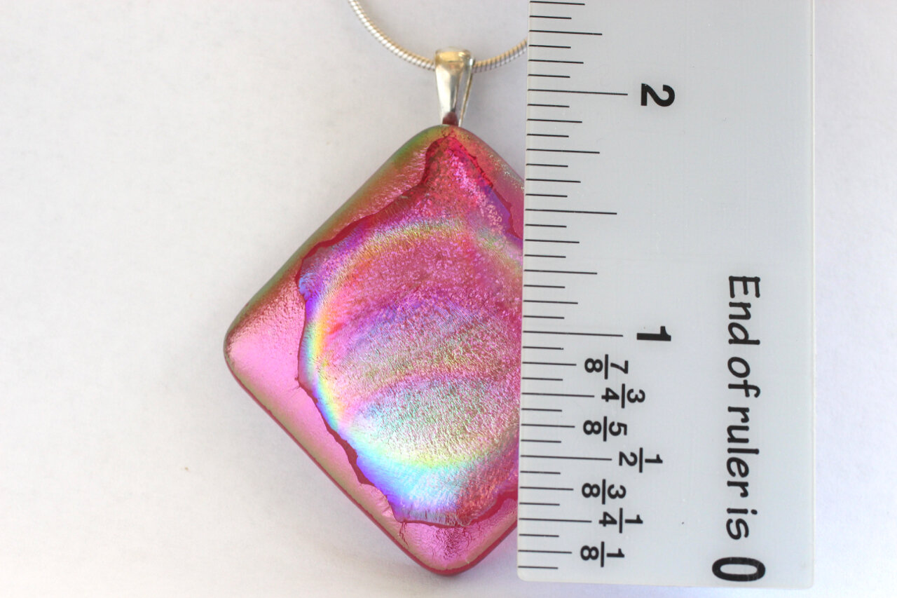 pink diamond ghost dichroic 1-3/8” glass pendant with an 18” sterling ...