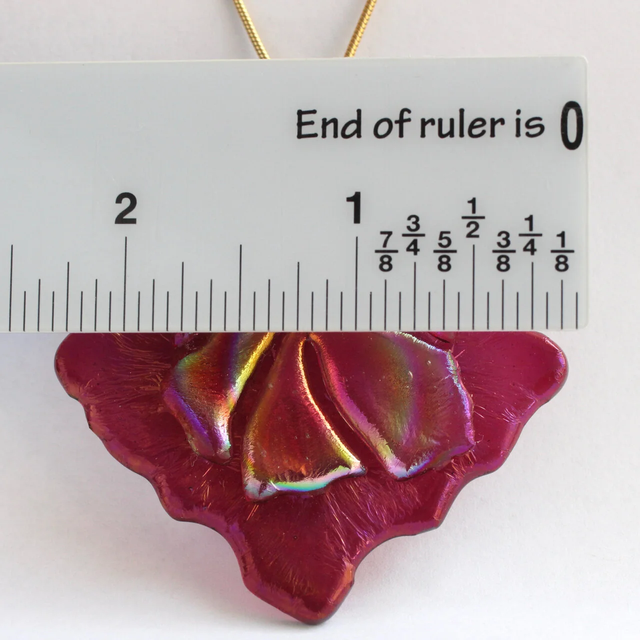 fire sine red 1-3/4” diamond dichroic glass pendant with 18” gold ...