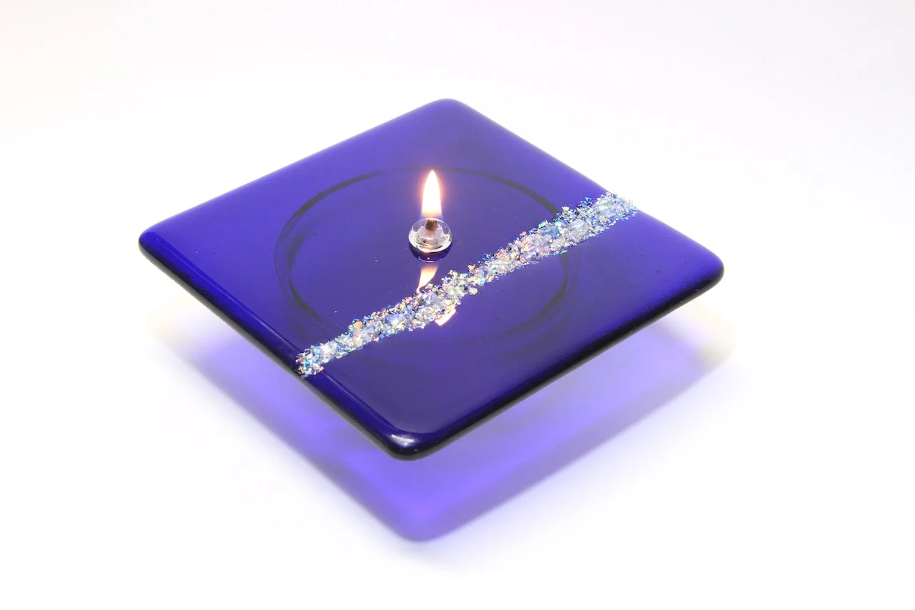 caribe river, art glass candle with oil reservoir, available in several ...