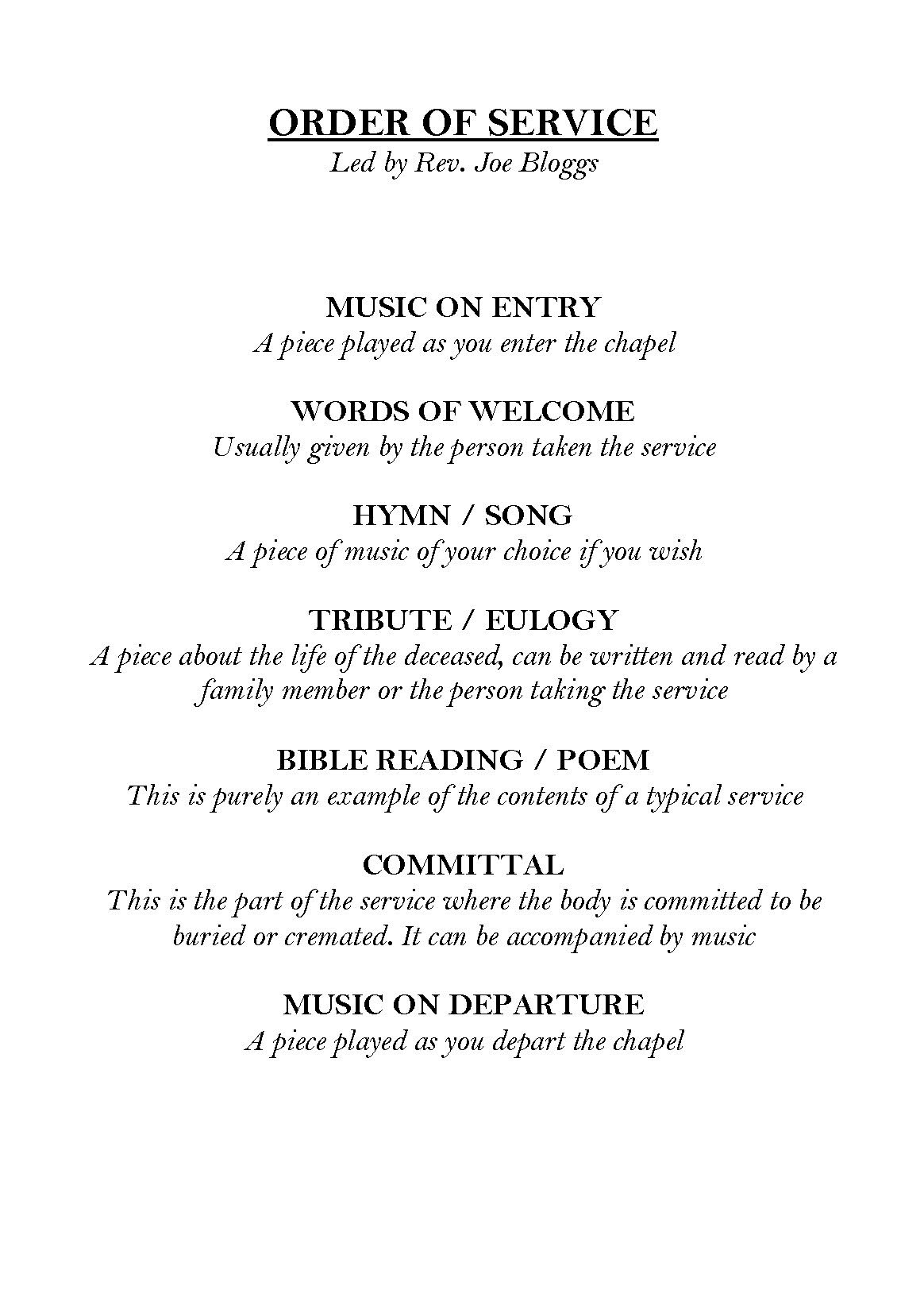 Order of Service — O'Malley Family Funerals