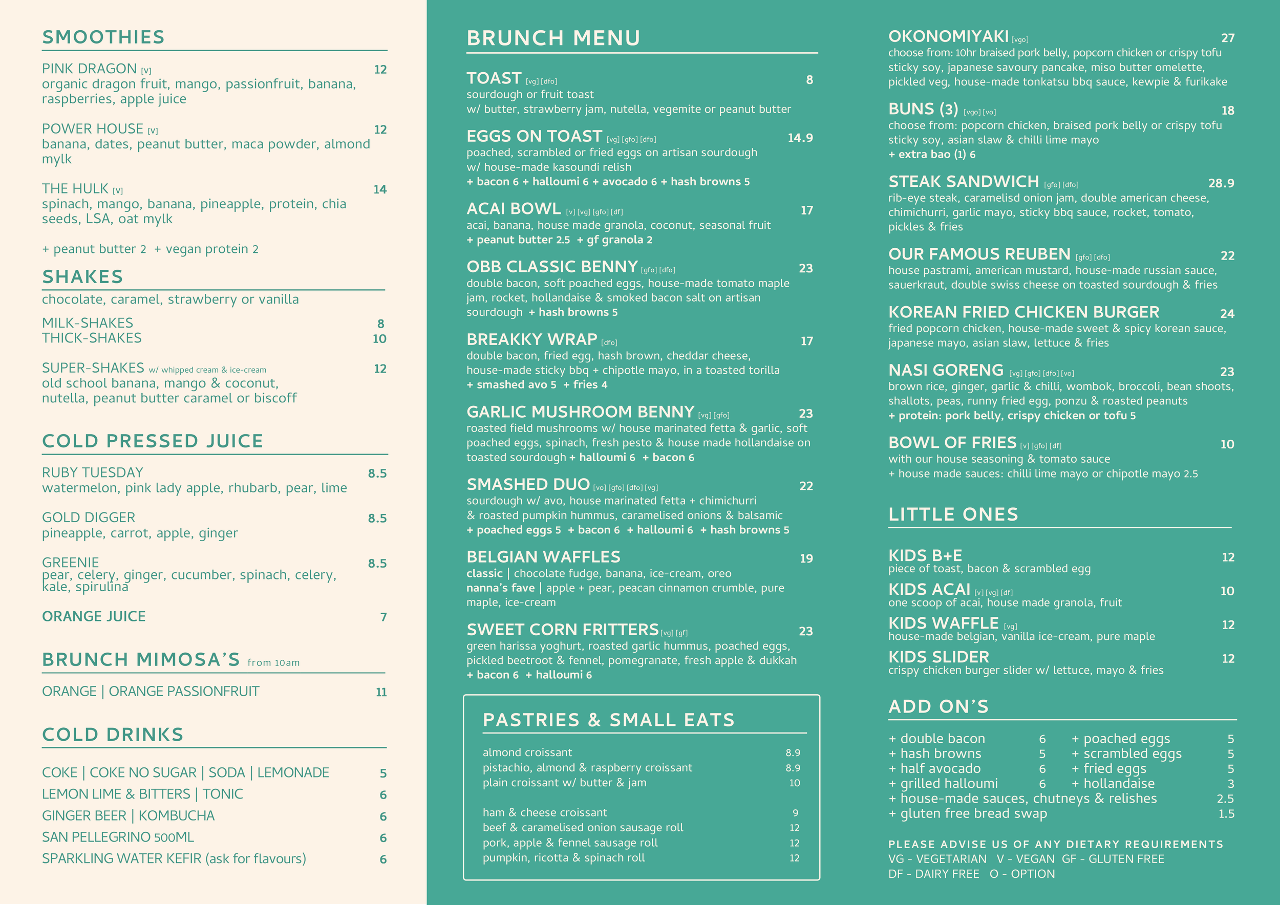 ONE BLOCK BACK - BRUNCH MENU