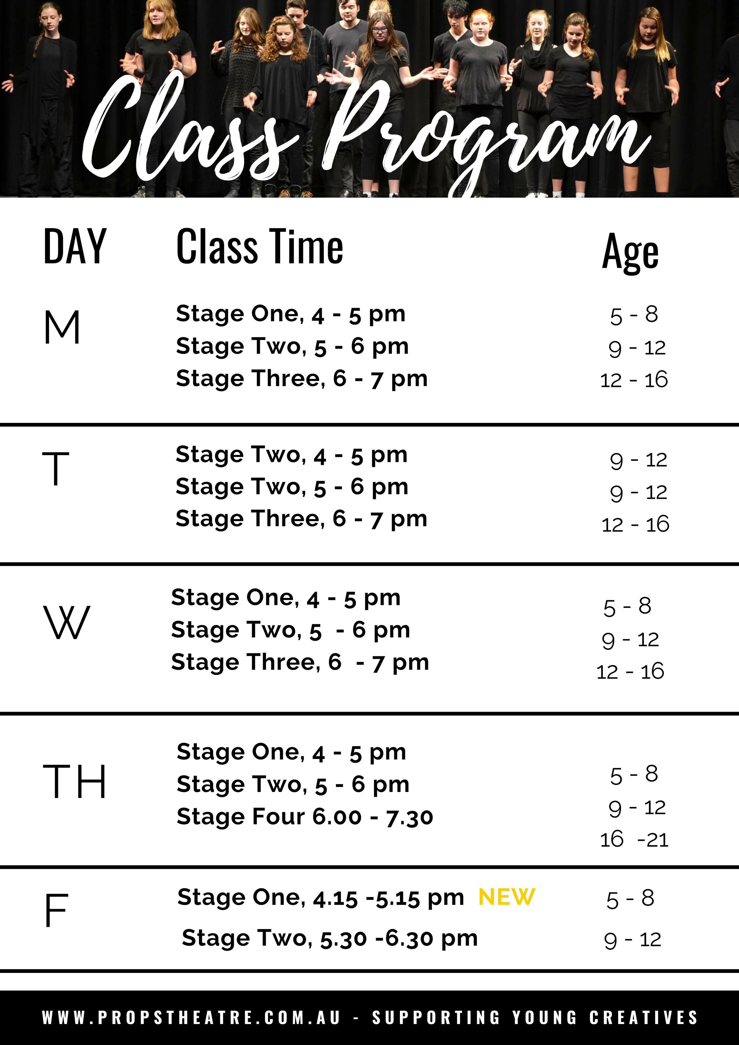 Acting Program Timetable — Props Theatre