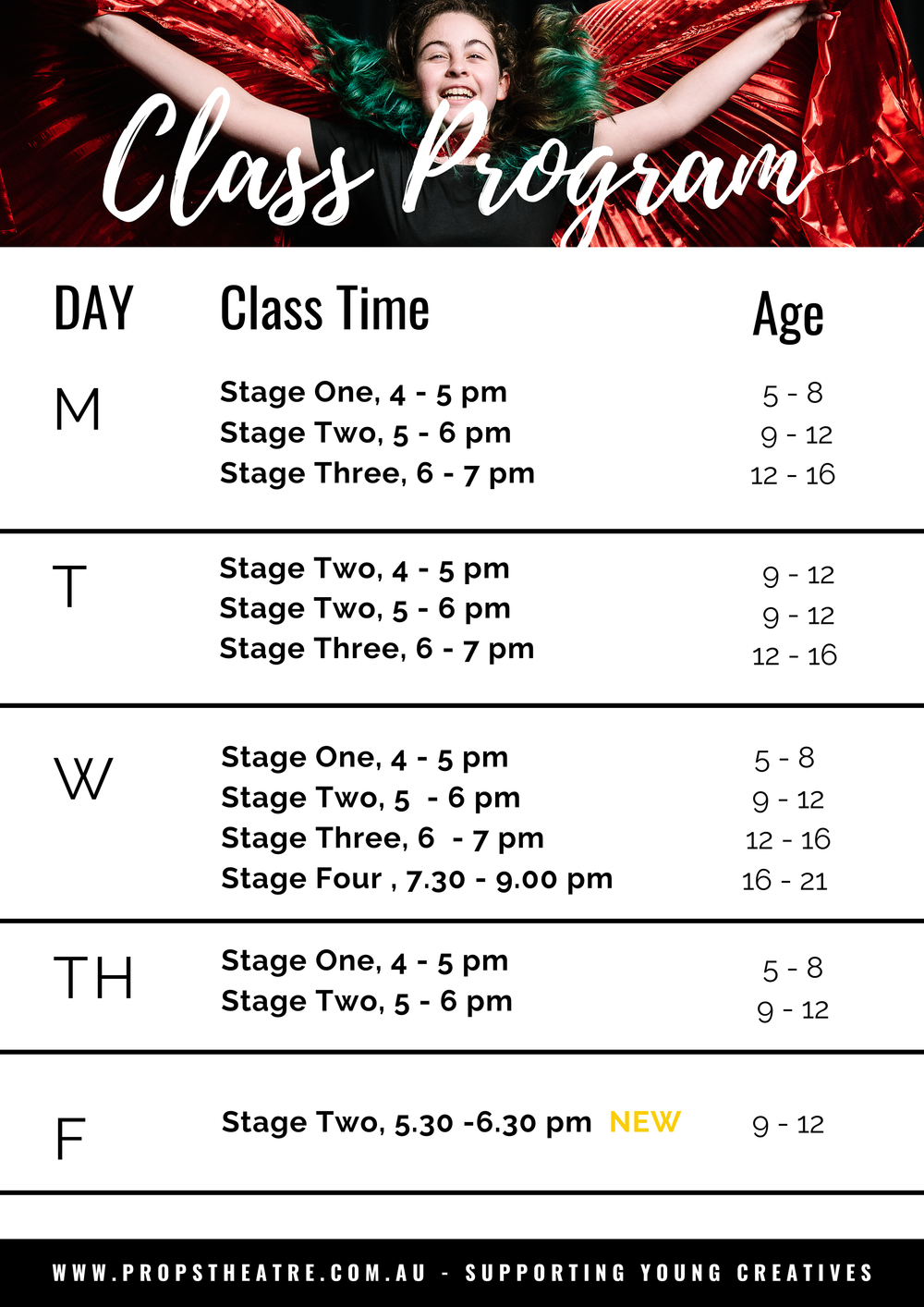 Acting Program Timetable — Props Theatre