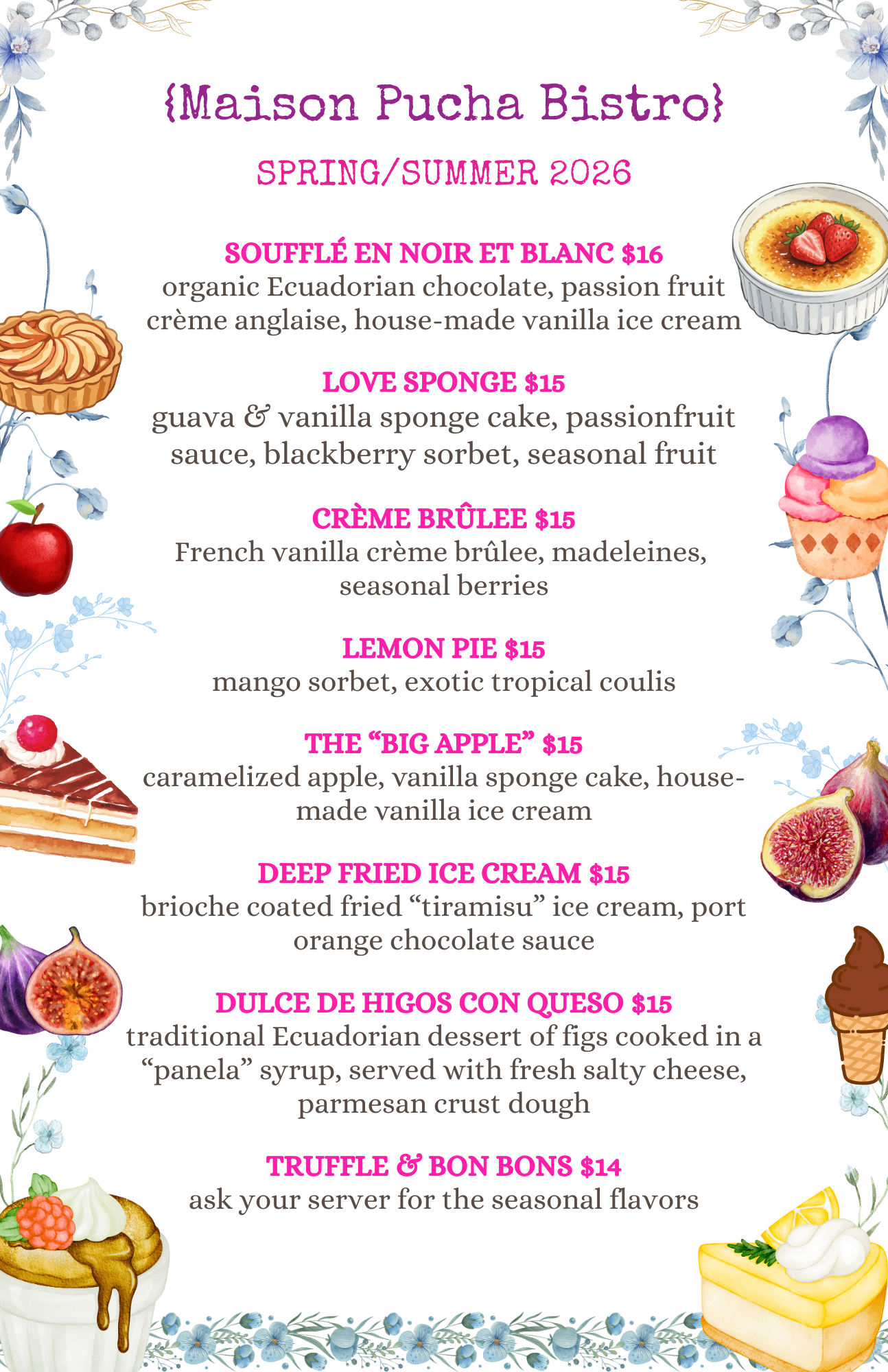 Menus — Maison Pucha