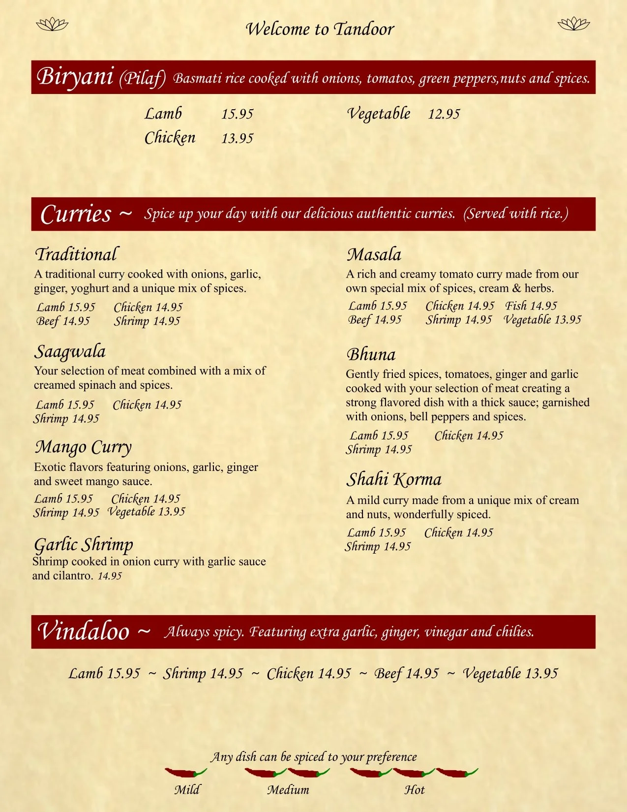 Menu — Tandoor of Toledo